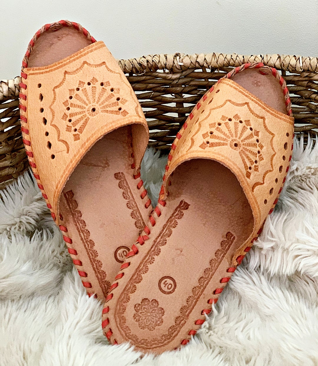 Women's Leather Mountaineer Slippers, Openwork, Natural, Highlander ...