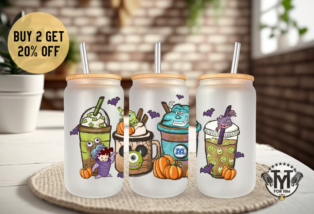 Monsters Inc. Halloween Coffee Frosted Glass Cup, Disney Glass Cup ...