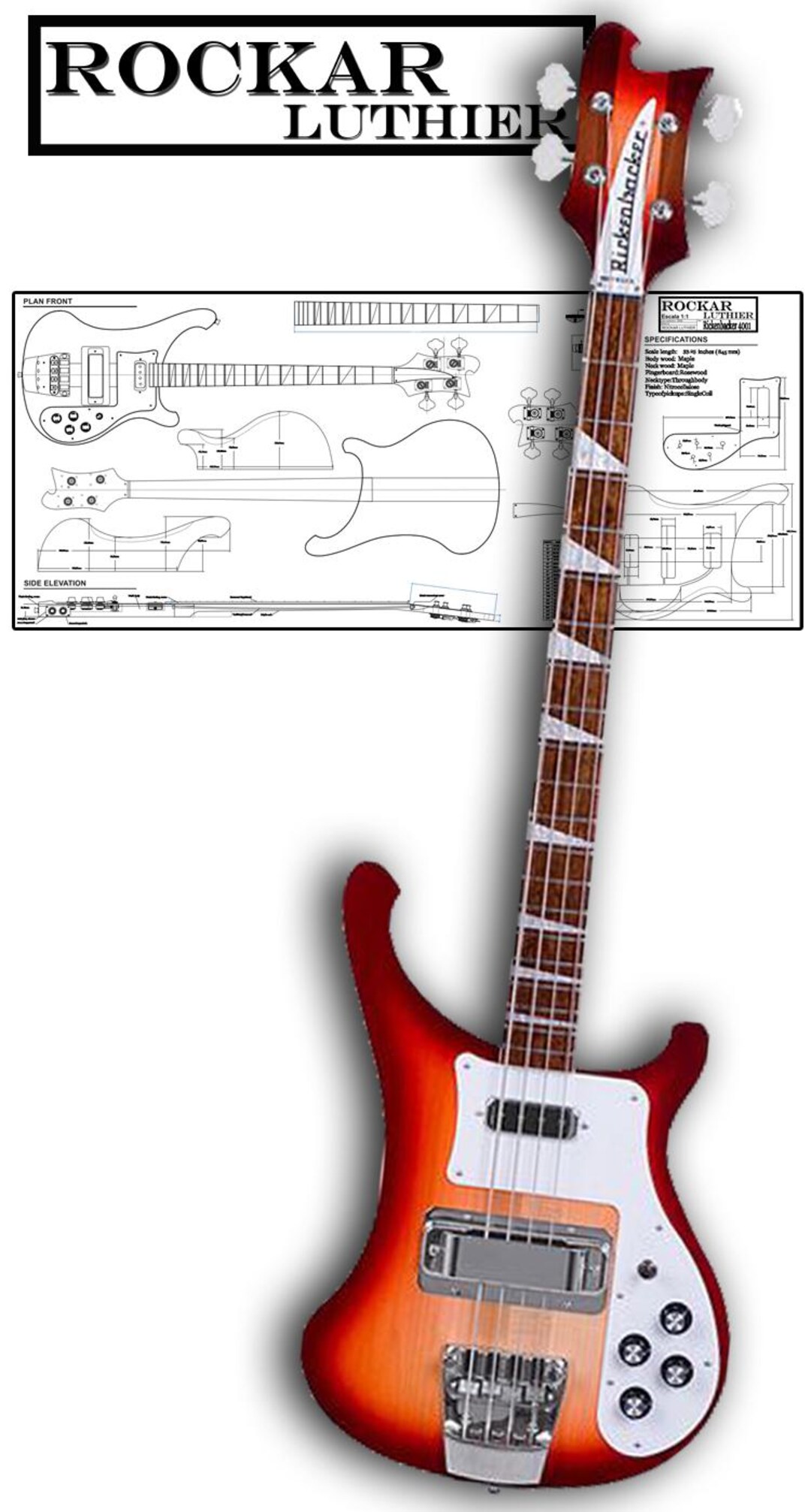 Plans/blueprints for Luthier, Style Rickenbacker 400X Bass - Etsy