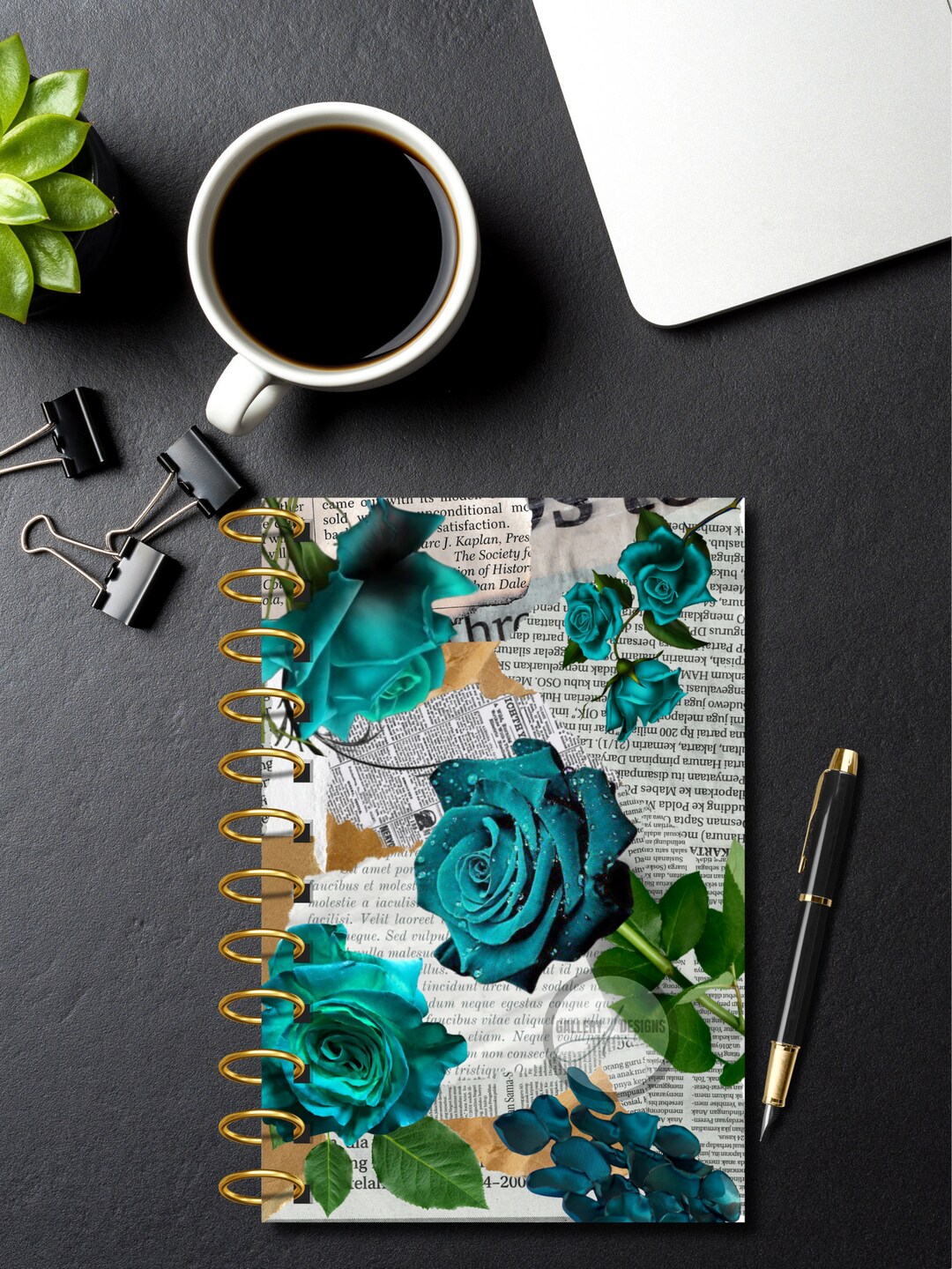 Paper and Teal Roses | Journal Cover | Planner Cover | Notebook Cover ...