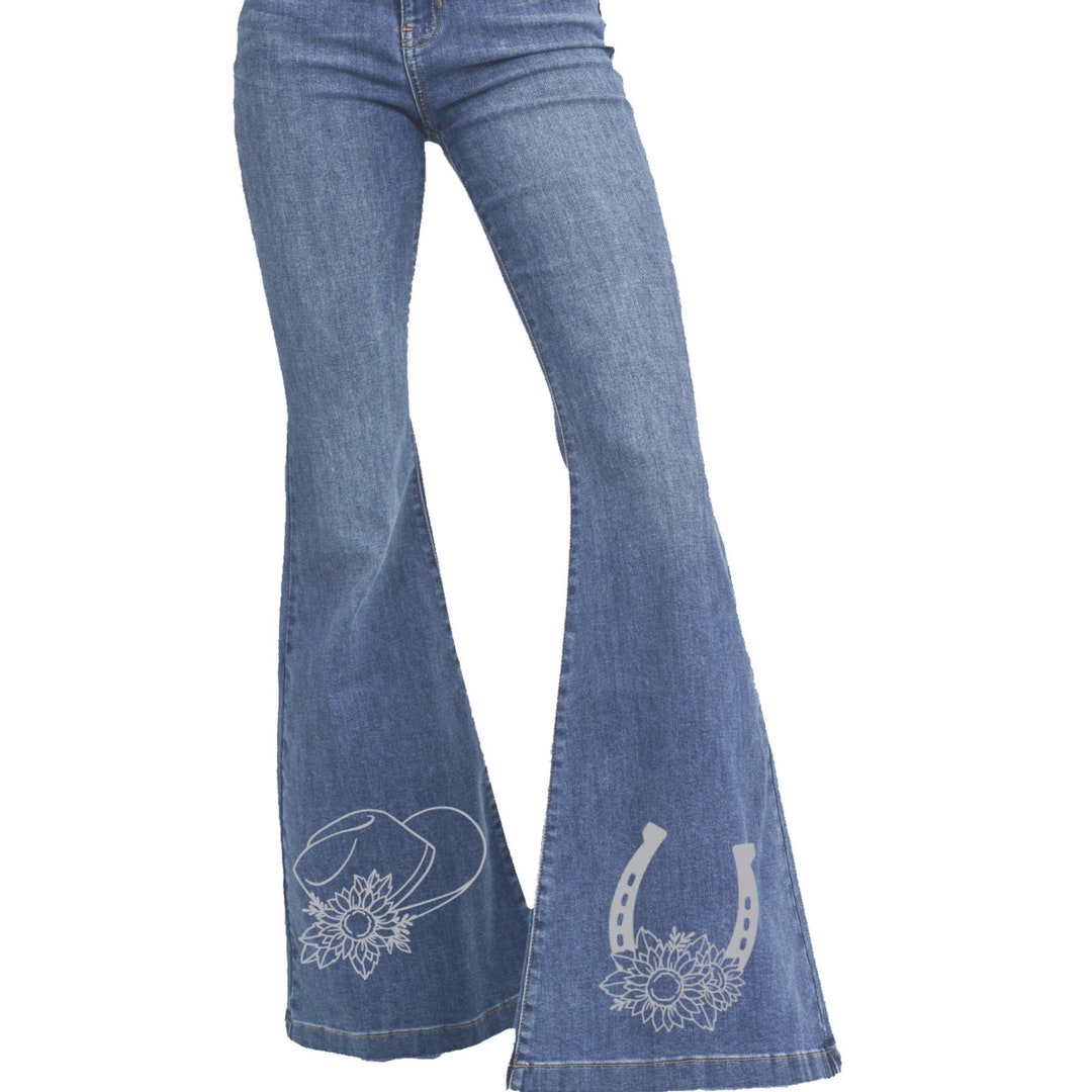 Custom Women's High Waist Bell Bottom Laser-etched Denim Jeans by ...
