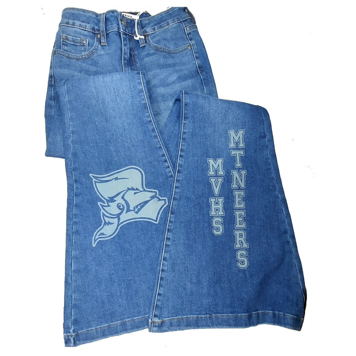 Custom Women's High Waist Bell Bottom Laser-etched Denim Jeans by ...