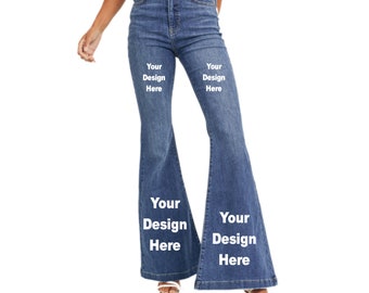 Custom Women's High Waist Bell Bottom Laser-etched Denim Jeans by ...