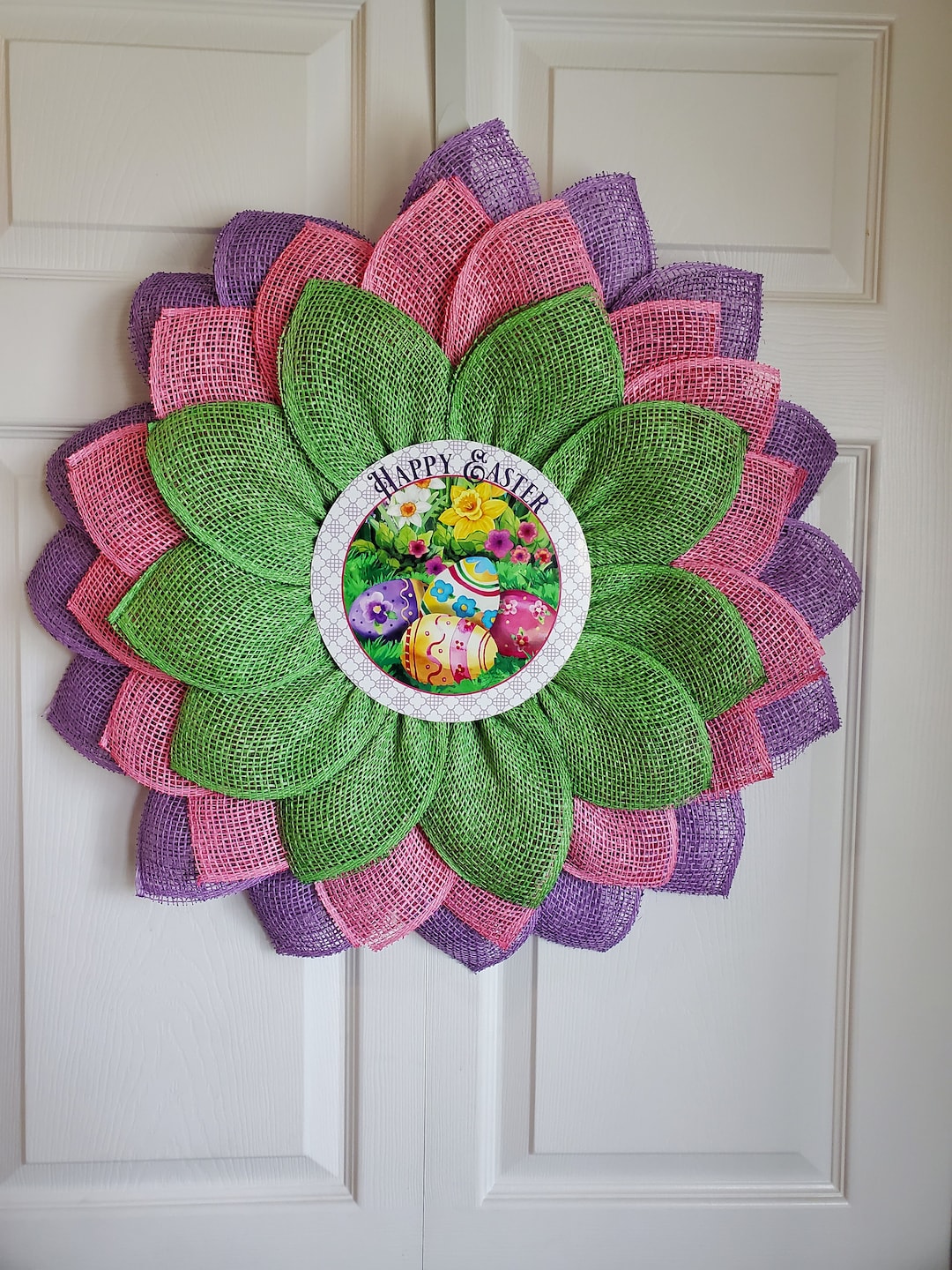 Easter Sunflower Wreath, Happy Easter Burlap Wreath, Spring Sunflower ...