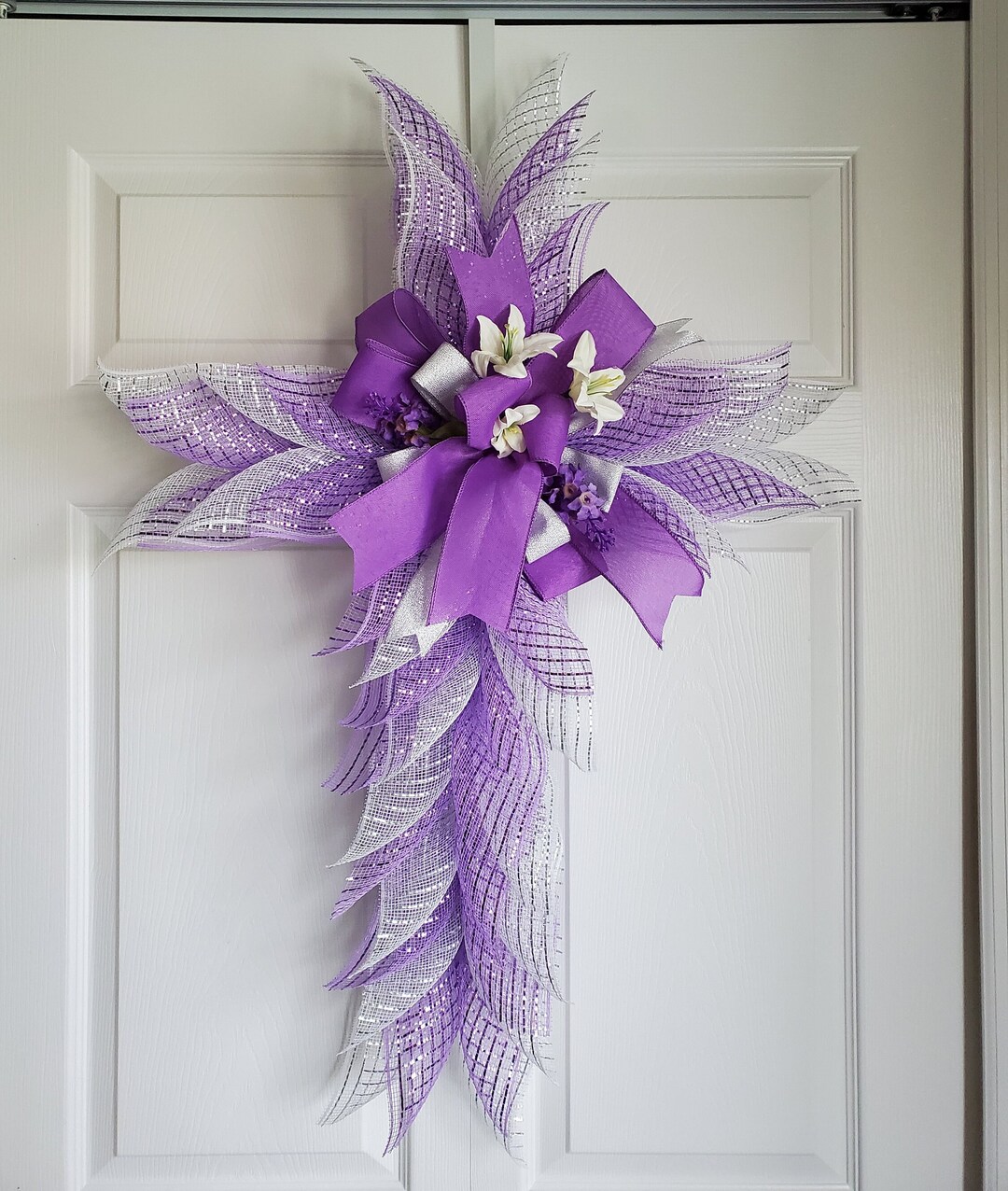 Purple Easter Cross Wreath: Spring Floral Door Decor (35x26 Inches) - Etsy