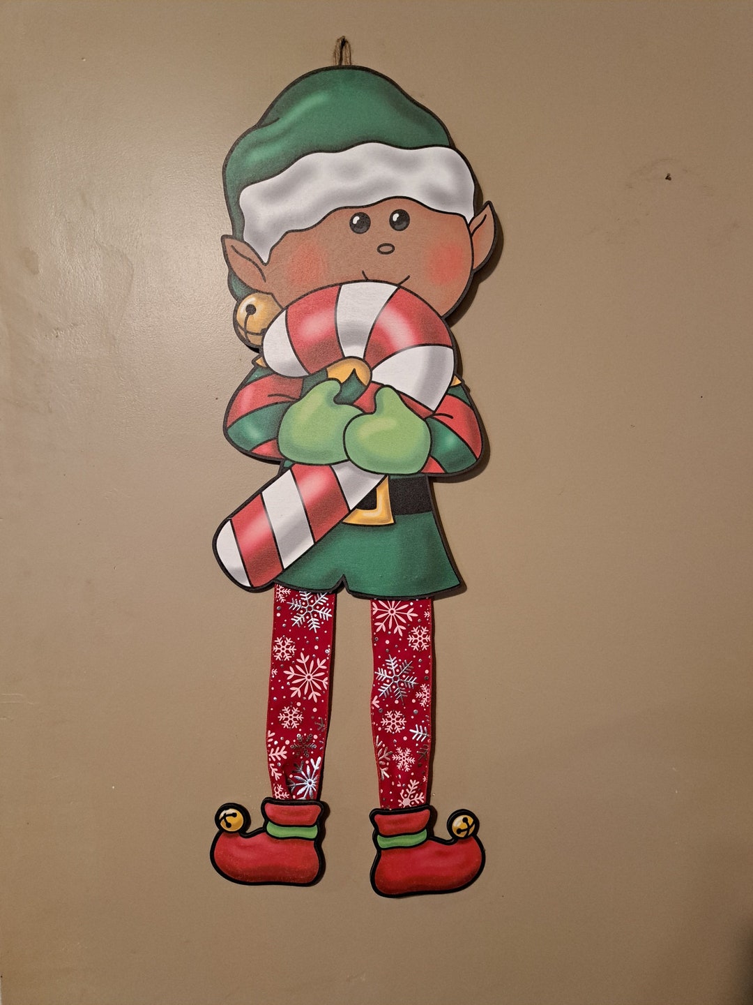 Christmas Elf Door Hanger: Ribbon Legs, Candy Cane Decor - Etsy