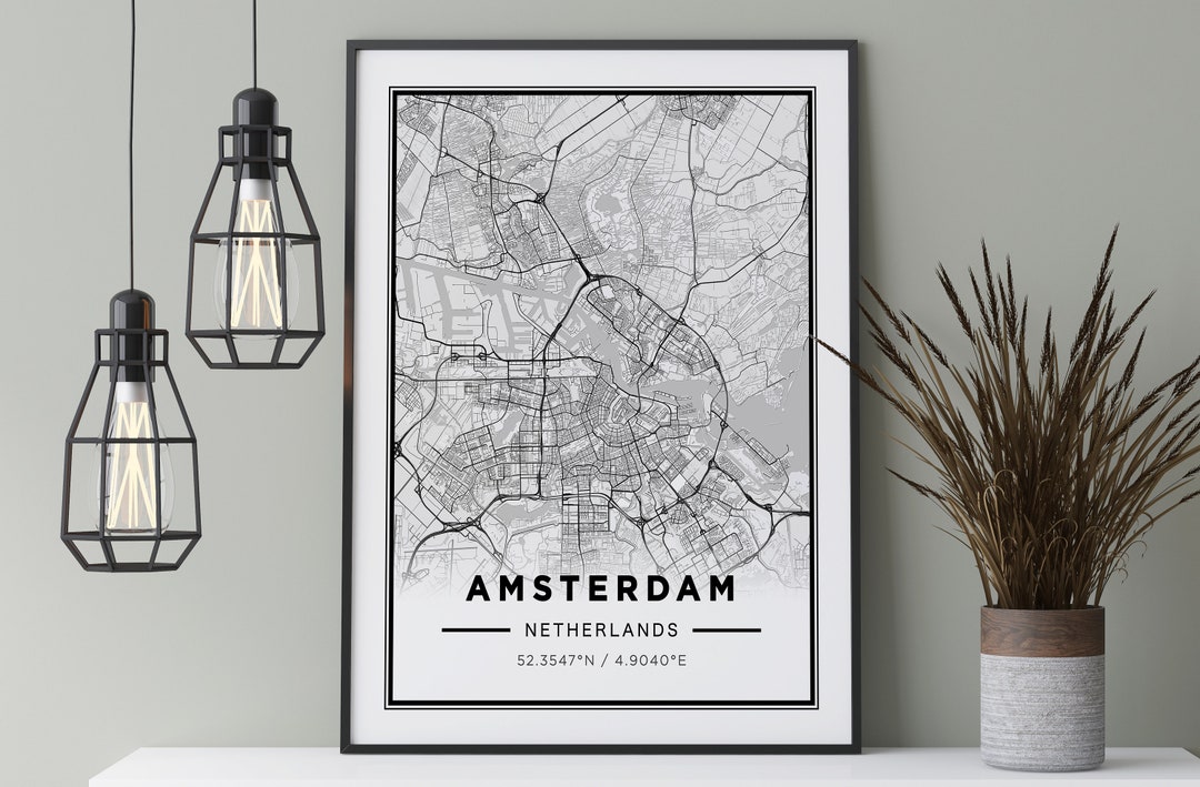 Amsterdam Street City Map, Amsterdam Wall Art, Amsterdam Poster ...