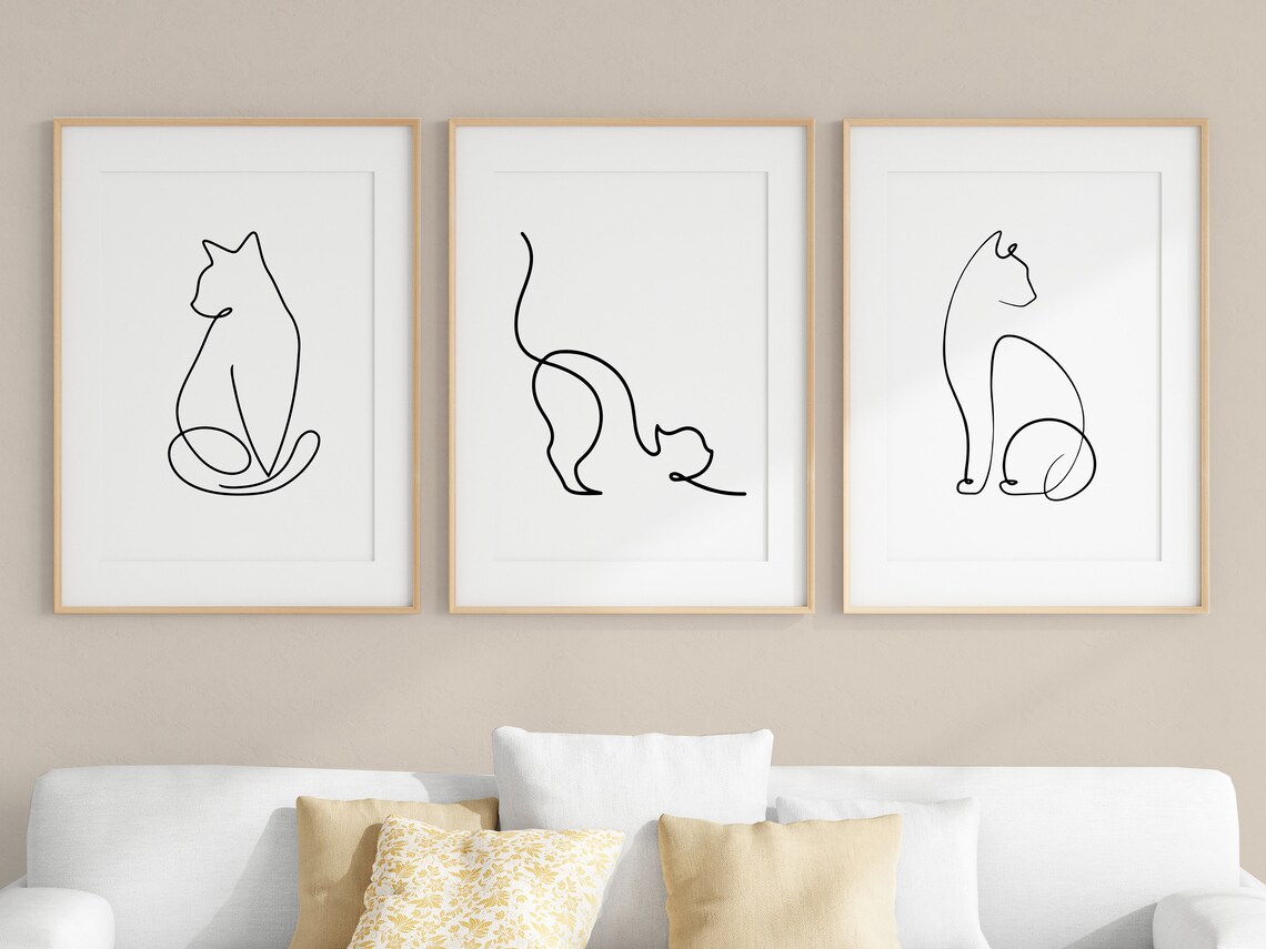 Cat Poster Set of 3 Cat Line Art Abstract Print Printable | Etsy