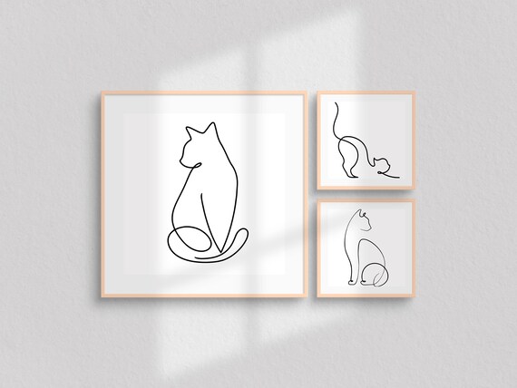Cat Poster Set of 3 Cat Line Art Abstract Print Printable | Etsy