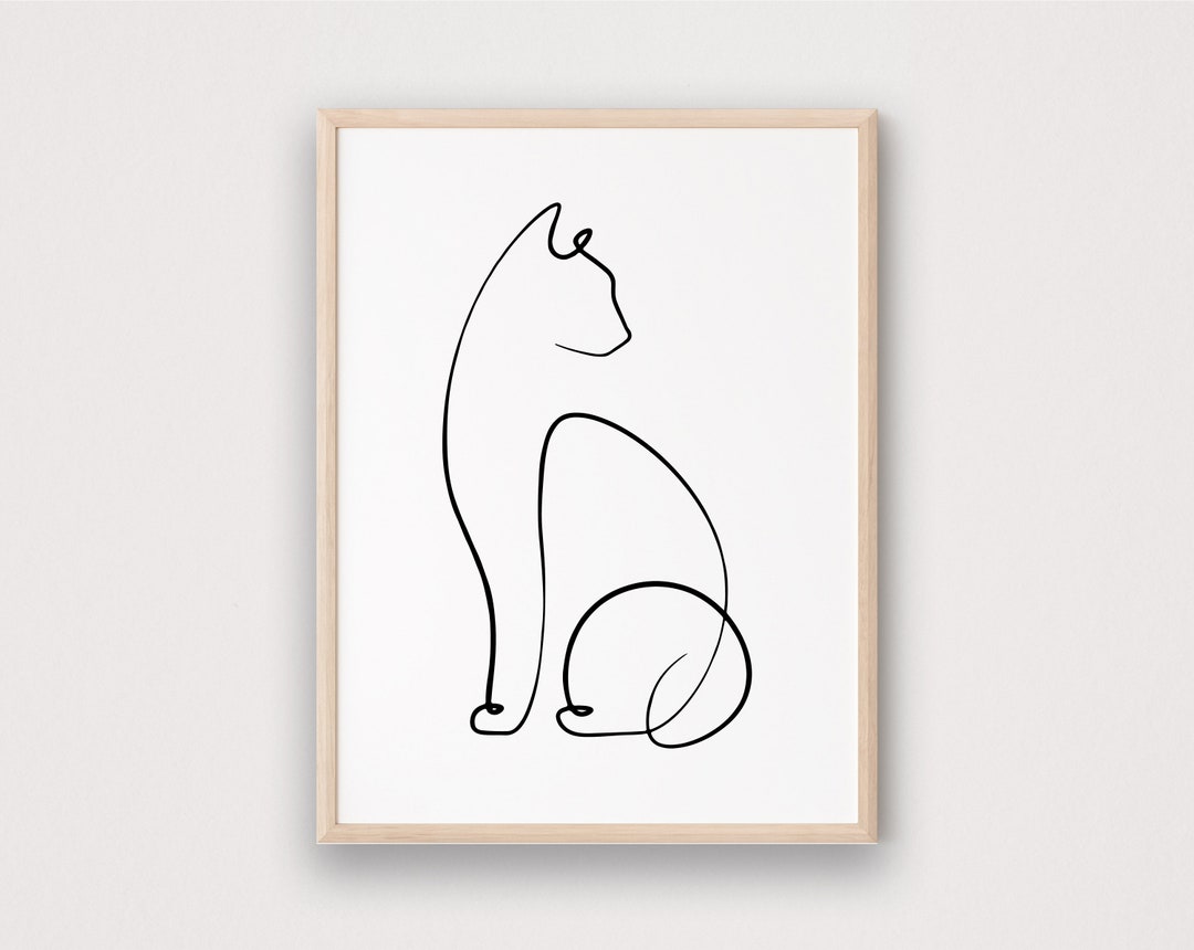 Line Art Cat, Printable Cat, Abstract Print, Printable Wall Art ...