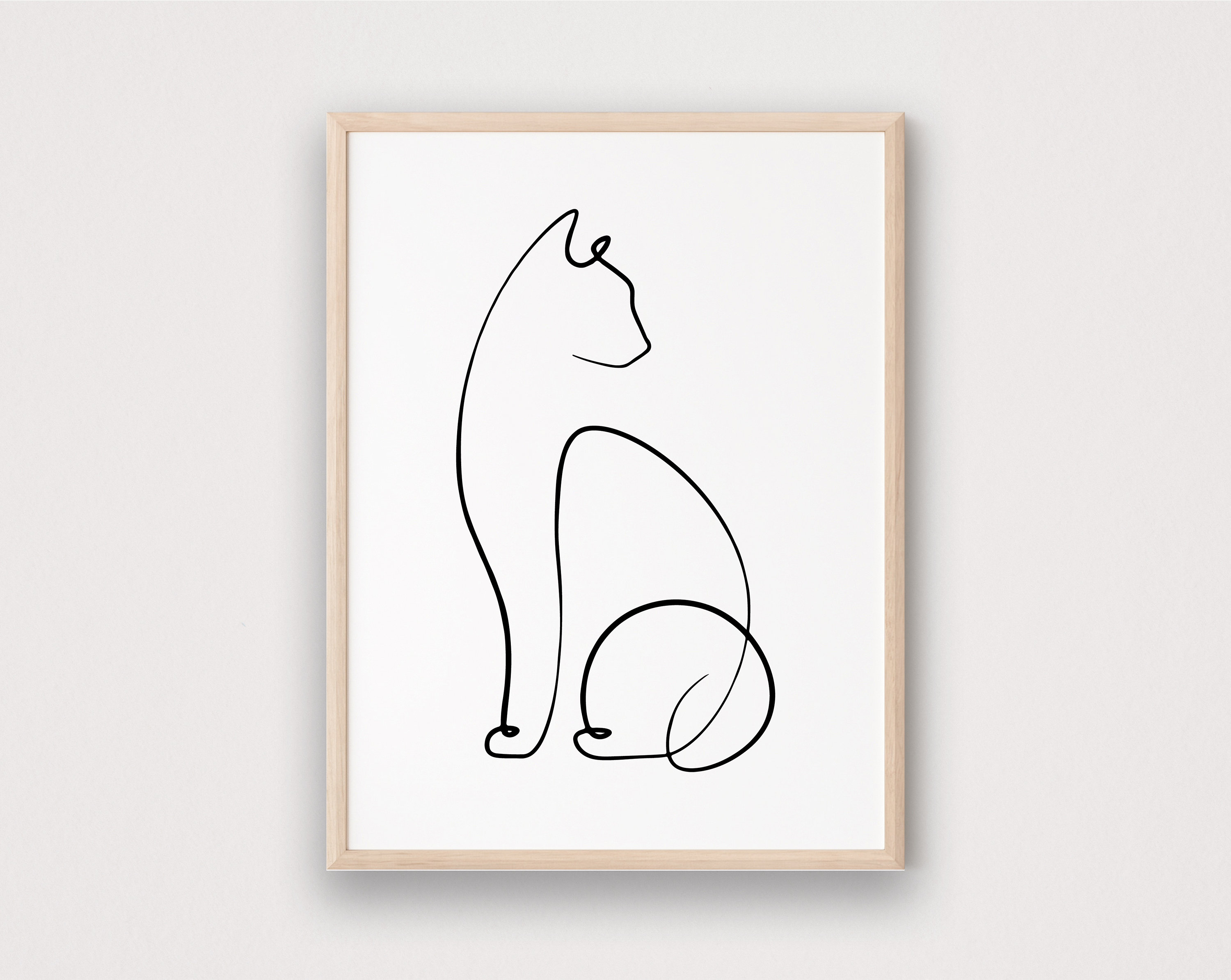 Line Art Cat, Printable Cat, Abstract Print, Printable Wall Art ...