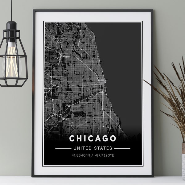 Chicago Wall Map - Etsy