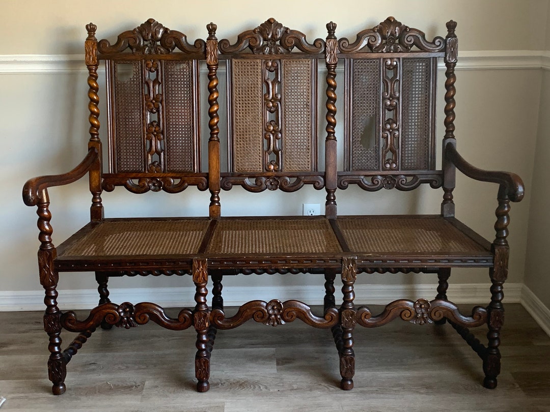 Antique Numbered Michigan Chair Company 3 Seat Carved Wood Arts ...