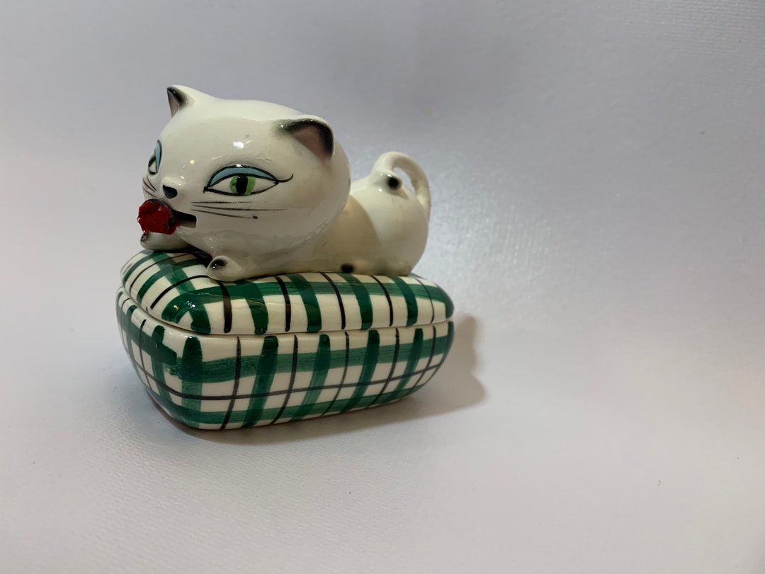 Vintage Holt Howard Kitten Tape Measure & Pin Holder or Trinket Box ...