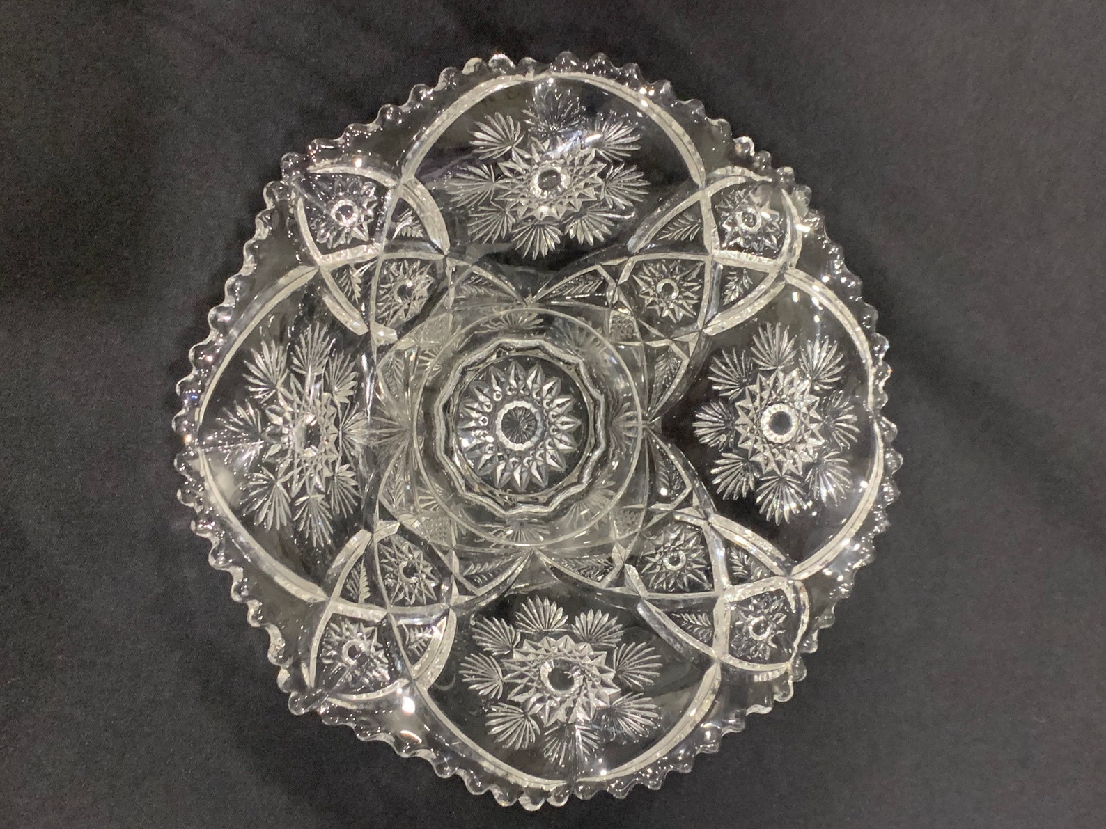 Hobstar & Fan Sawtooth Edge Cut Glass Pedestal Bowl/compote FREE ...