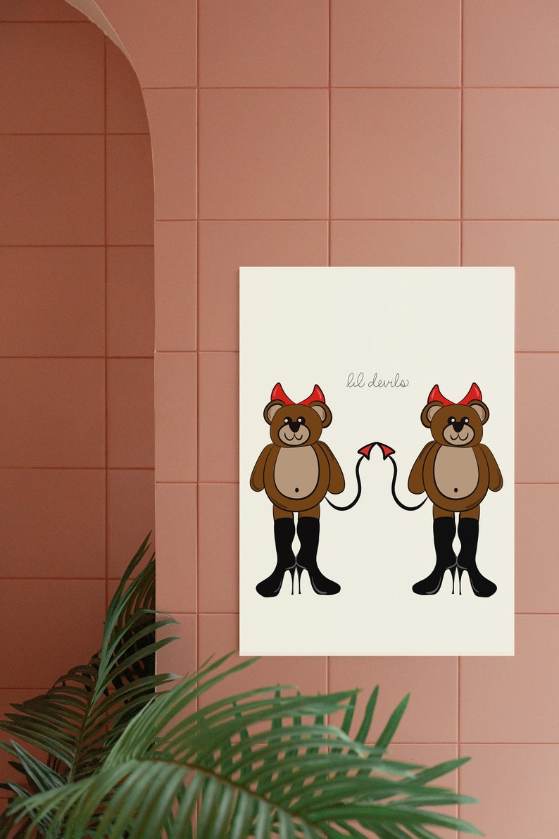 Lil Devils Teddy Bear, Printable Wall Art, Digital Download - Etsy