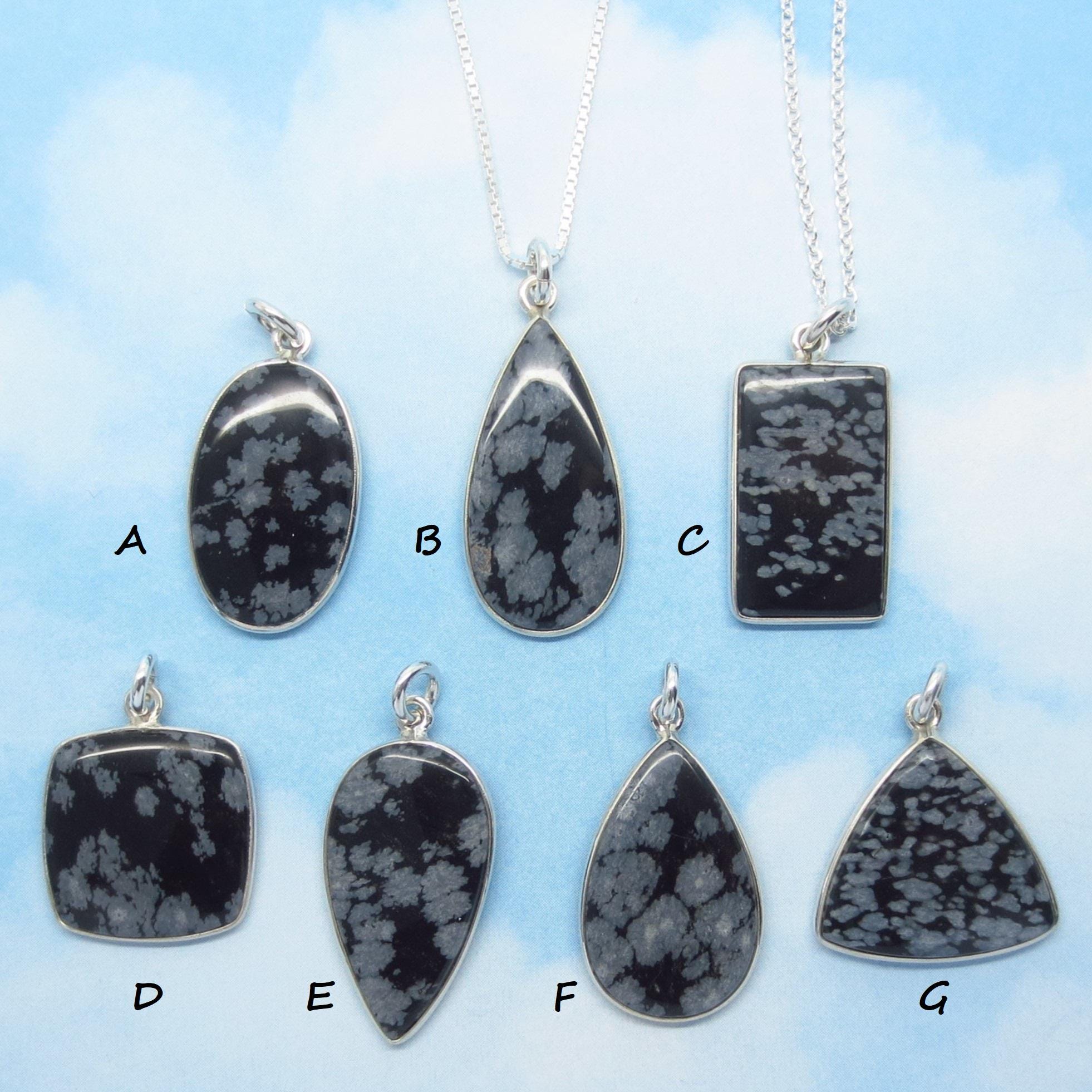 Small Snowflake Obsidian Pendant or Necklace Sterling Silver Pear ...