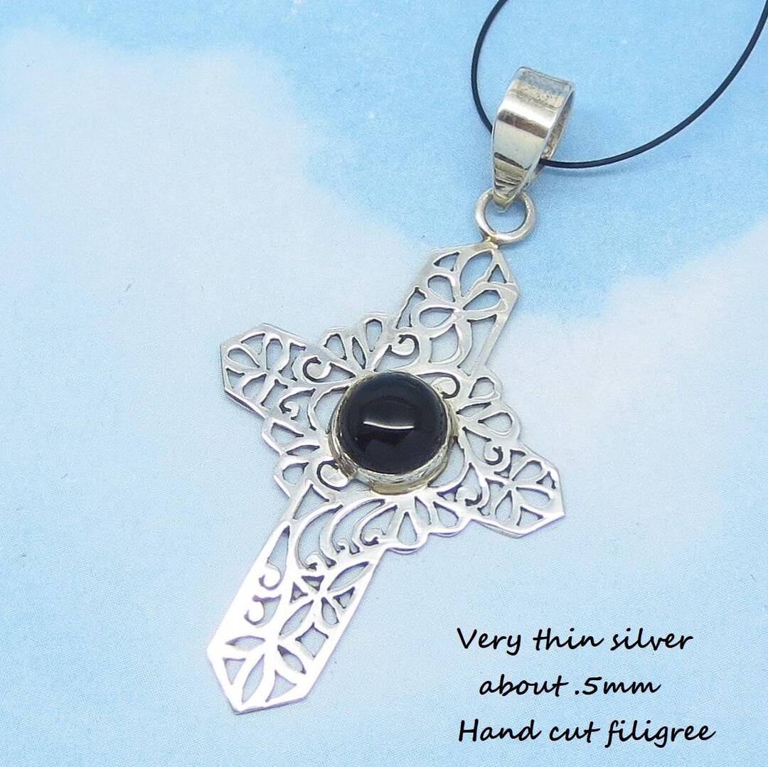 Brazilian Black Onyx Cross Pendant Sterling Silver 160998 Filigree - Etsy
