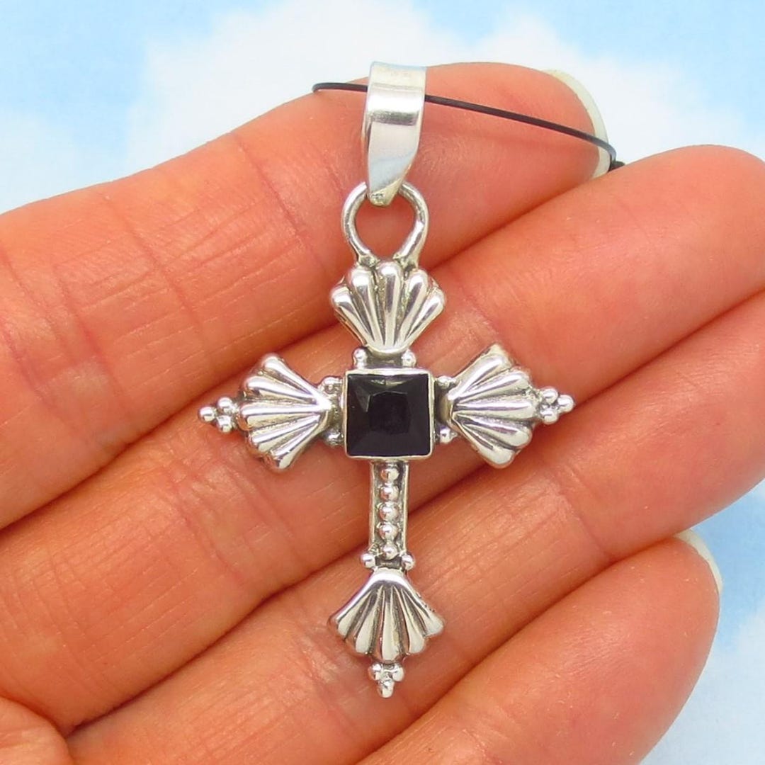 Brazilian Black Onyx Cross Pendant or Necklace Sterling Silver 160997 ...