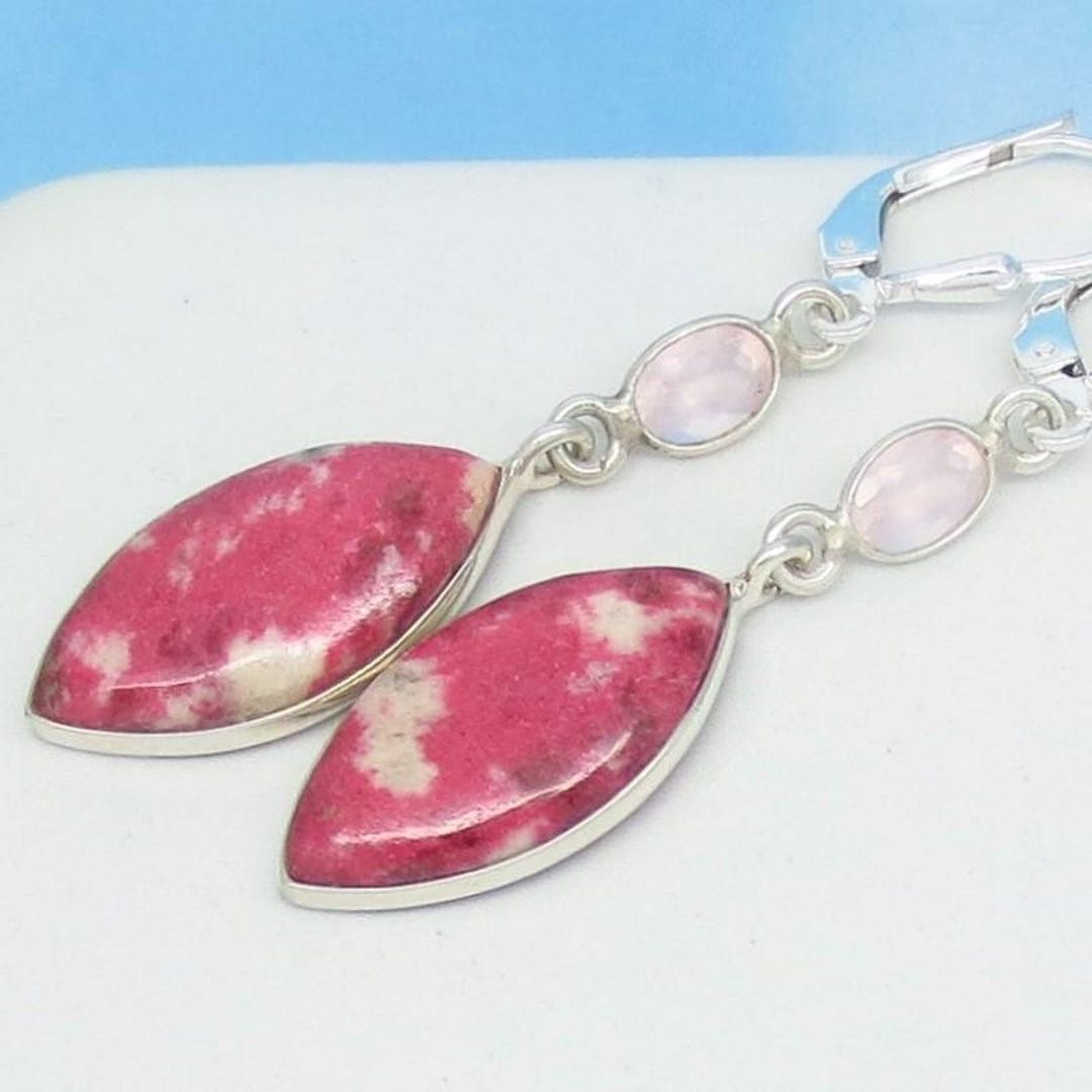 Pink Thulite Earrings Sterling Silver Leverback 261591 Rose Quartz ...