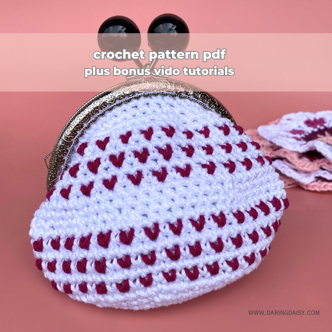 Sweet Heart Coin Purse Crochet Pattern | Kiss Clasp, Drawstring (PDF ...