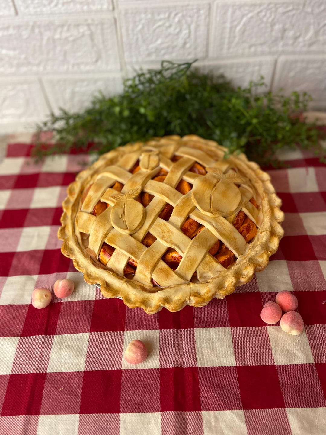 Fake 9- Inch Peach Pie, Faux Pie, Full Size Realistic Pie, Lattice Top ...