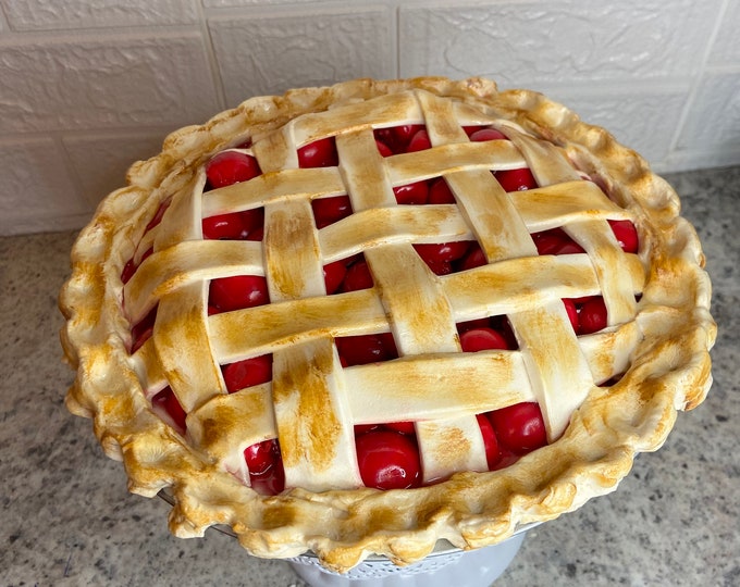 Faux Cherry Pie Fake Large 10in Pies Dessert Display Kitchen Food Decor ...