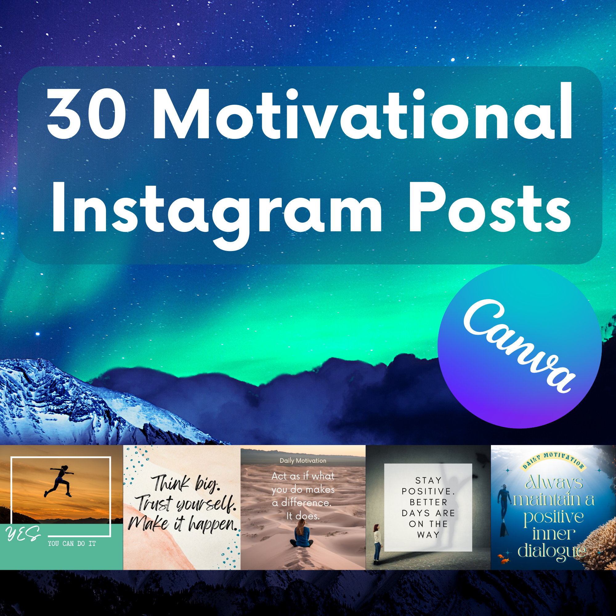 30 Motivational Instagram Post Templates vol 2 Canva - Etsy