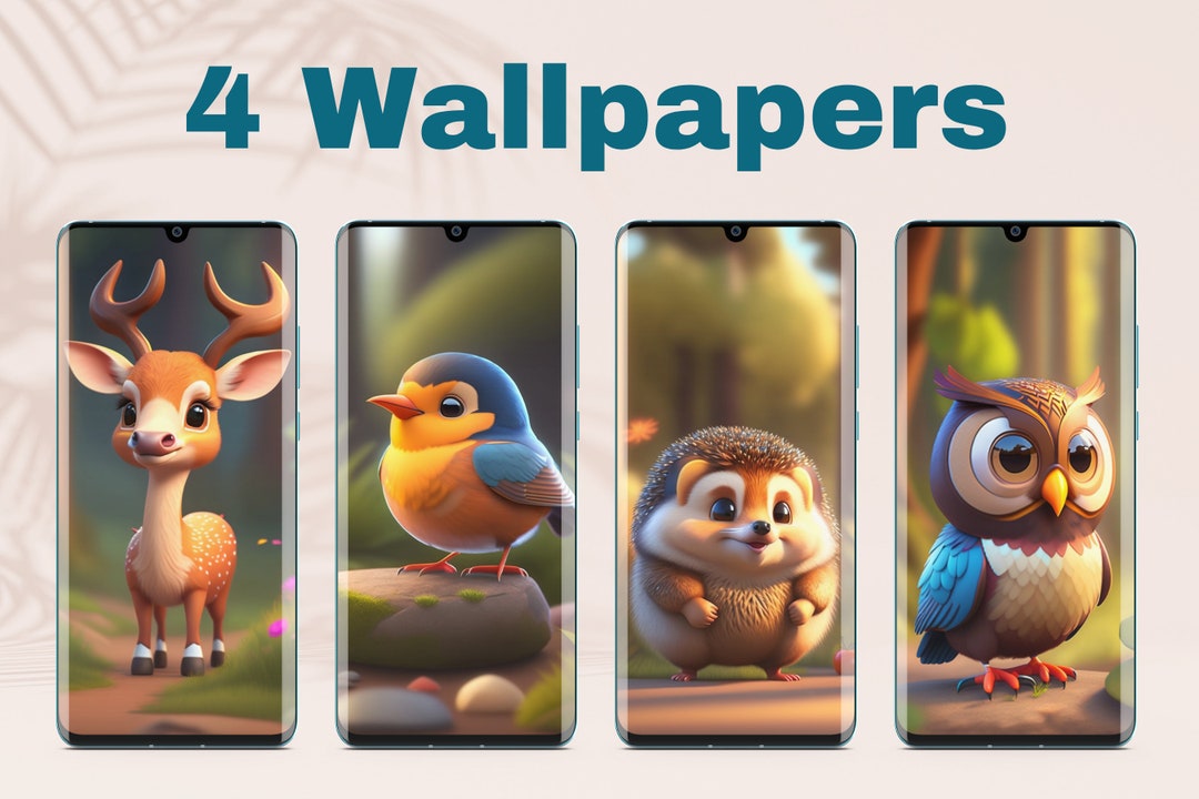 Set of 4 Phone Wallpapers | Cute Forest Animal Designs | iPhone ...