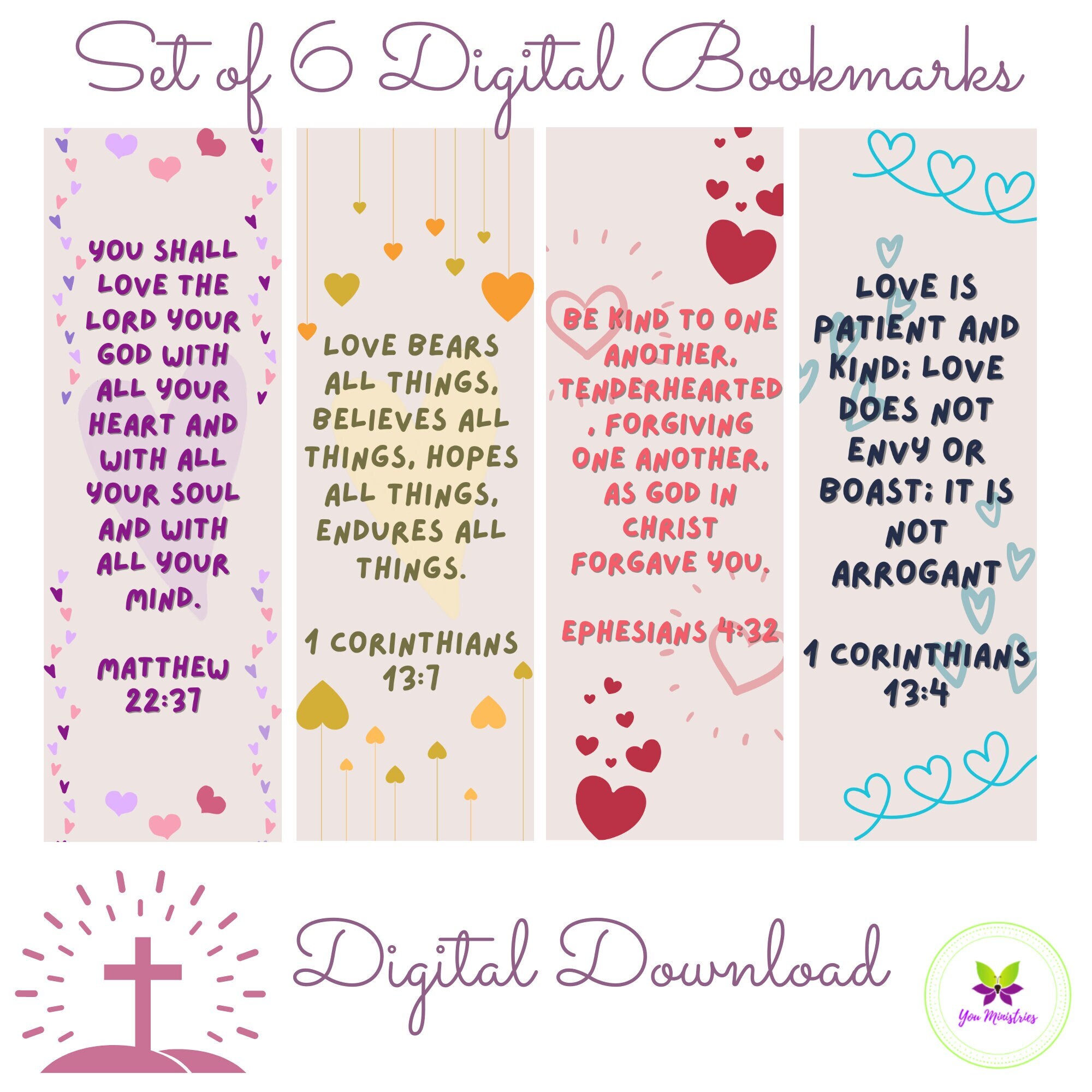 6 Inspirational Christian Quotes Heart Bookmarks - Etsy