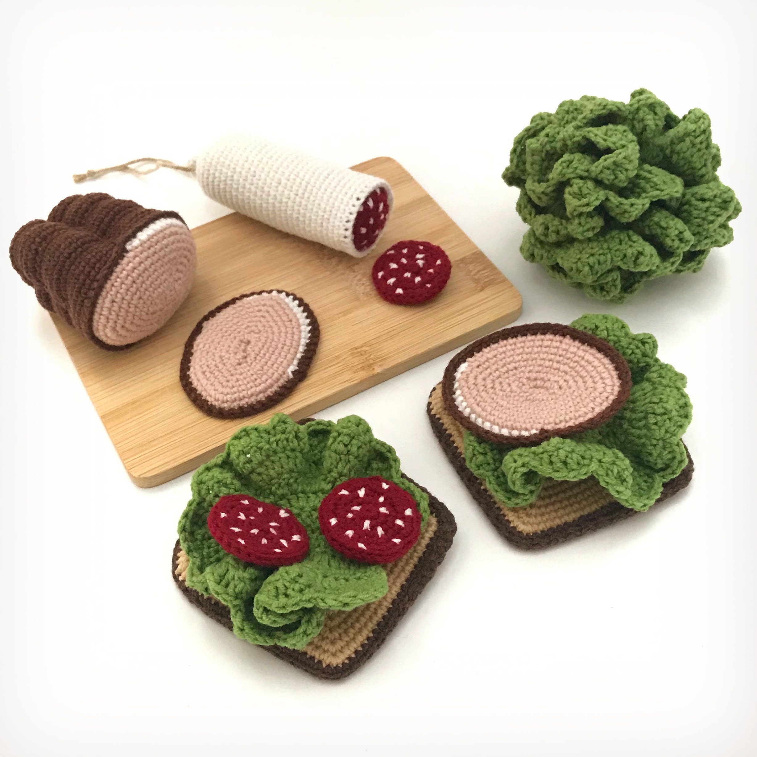 Sewing & Fiber Crochet salami whole & slice recipe amigurumi food ...