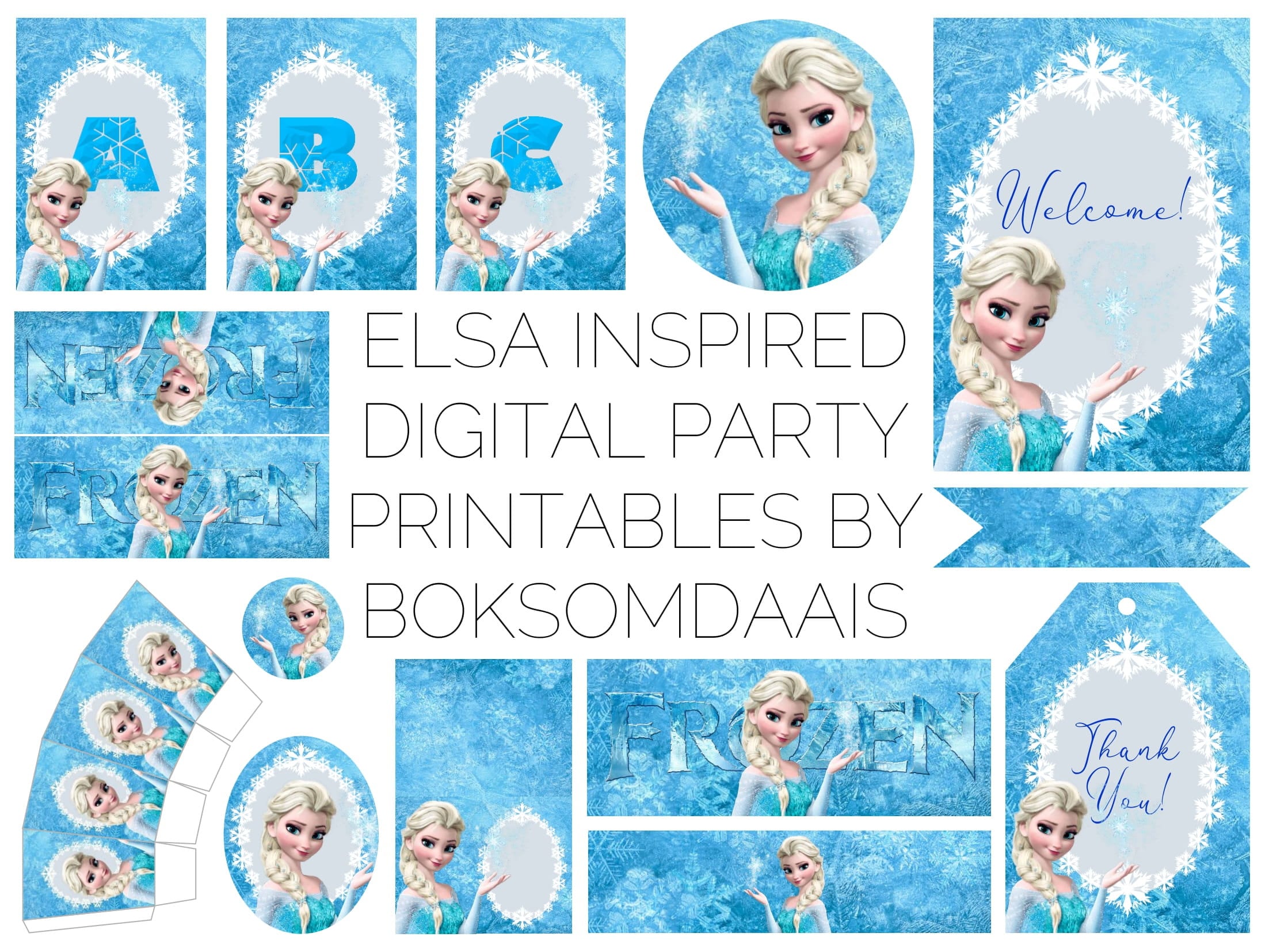 Elsa Inspired Digital Party Printables INSTANT DOWNLOAD Easy Print, Cut ...