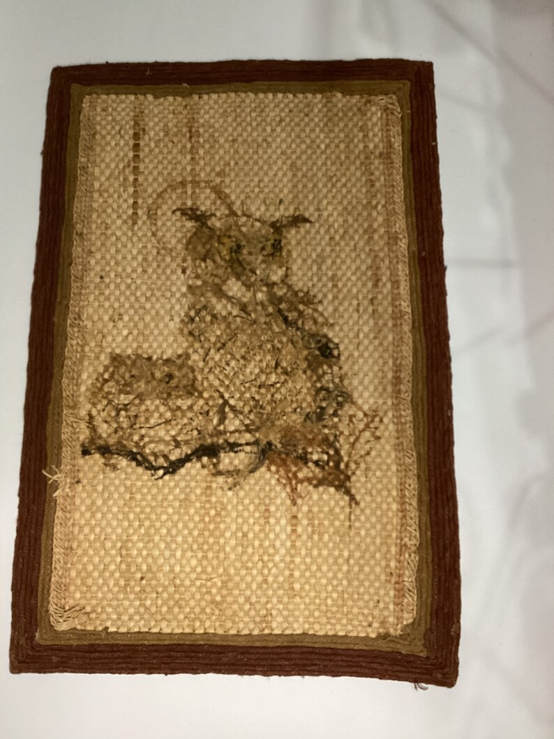 Vintage Retro Owl 70s Raffia Rug Hanging Neutral - Etsy