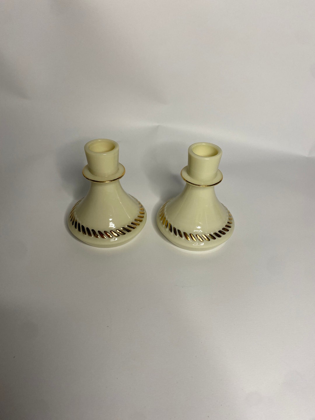 Wheatonware Custard Glass Candle Holders, Ivory With Gold - Etsy