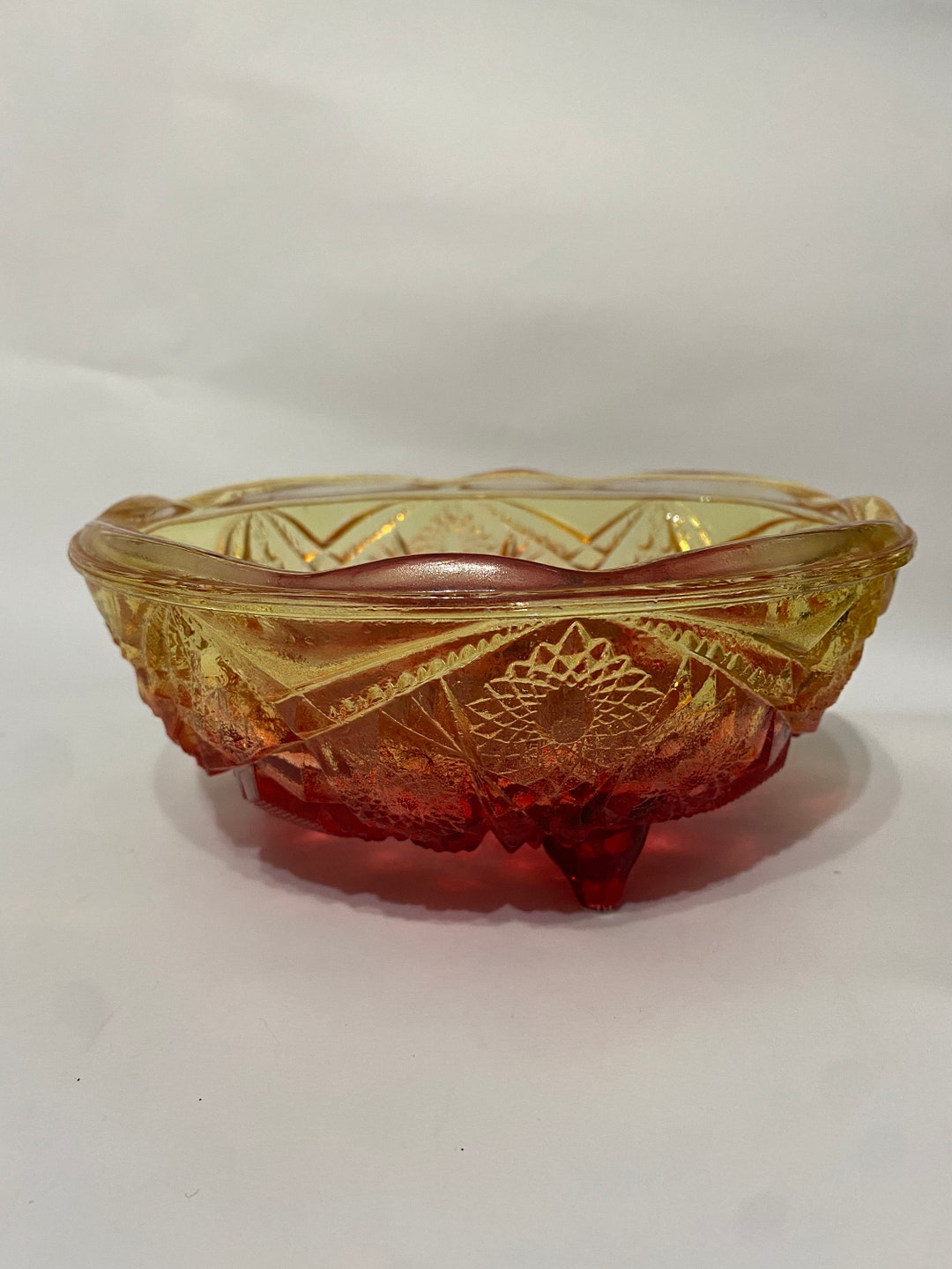 Ombre Glass Dish Crimson to Amber Cut Glass Vintage - Etsy