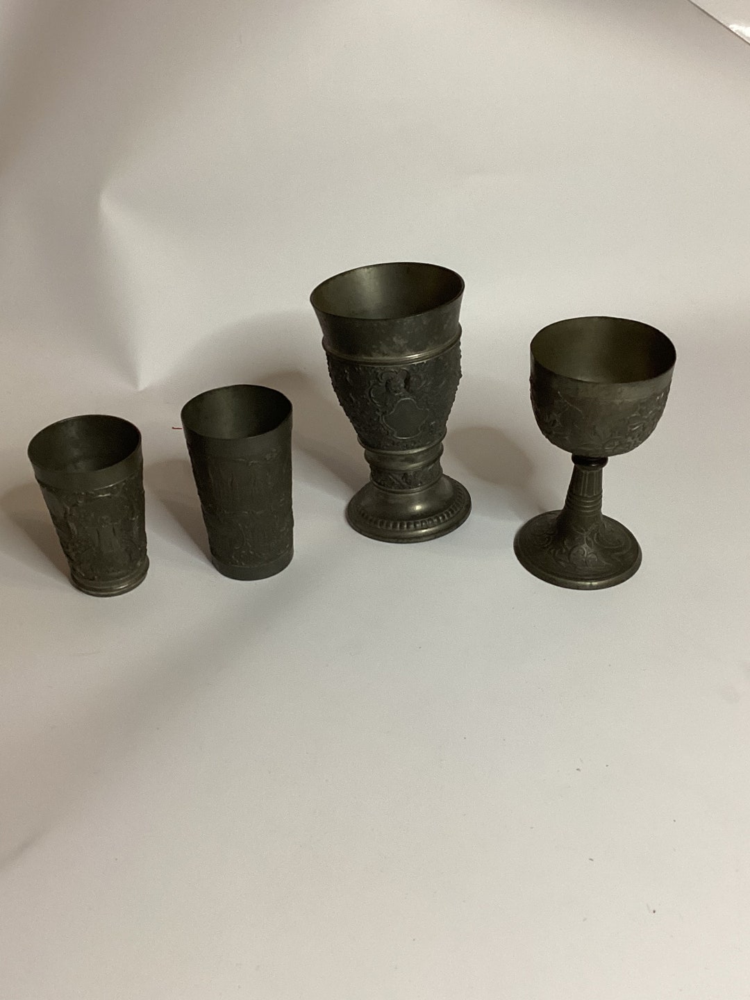 4 Vintage Cast Pewter Glasses Stein Goblet Tumbler - Etsy