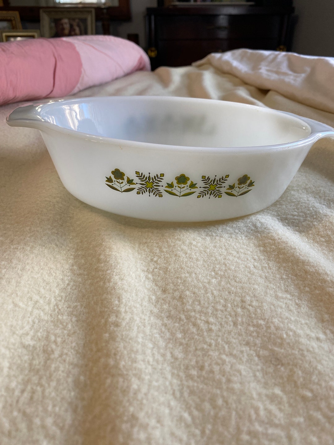 Vintage Fire King Casserole Dish in Green Meadow - Etsy