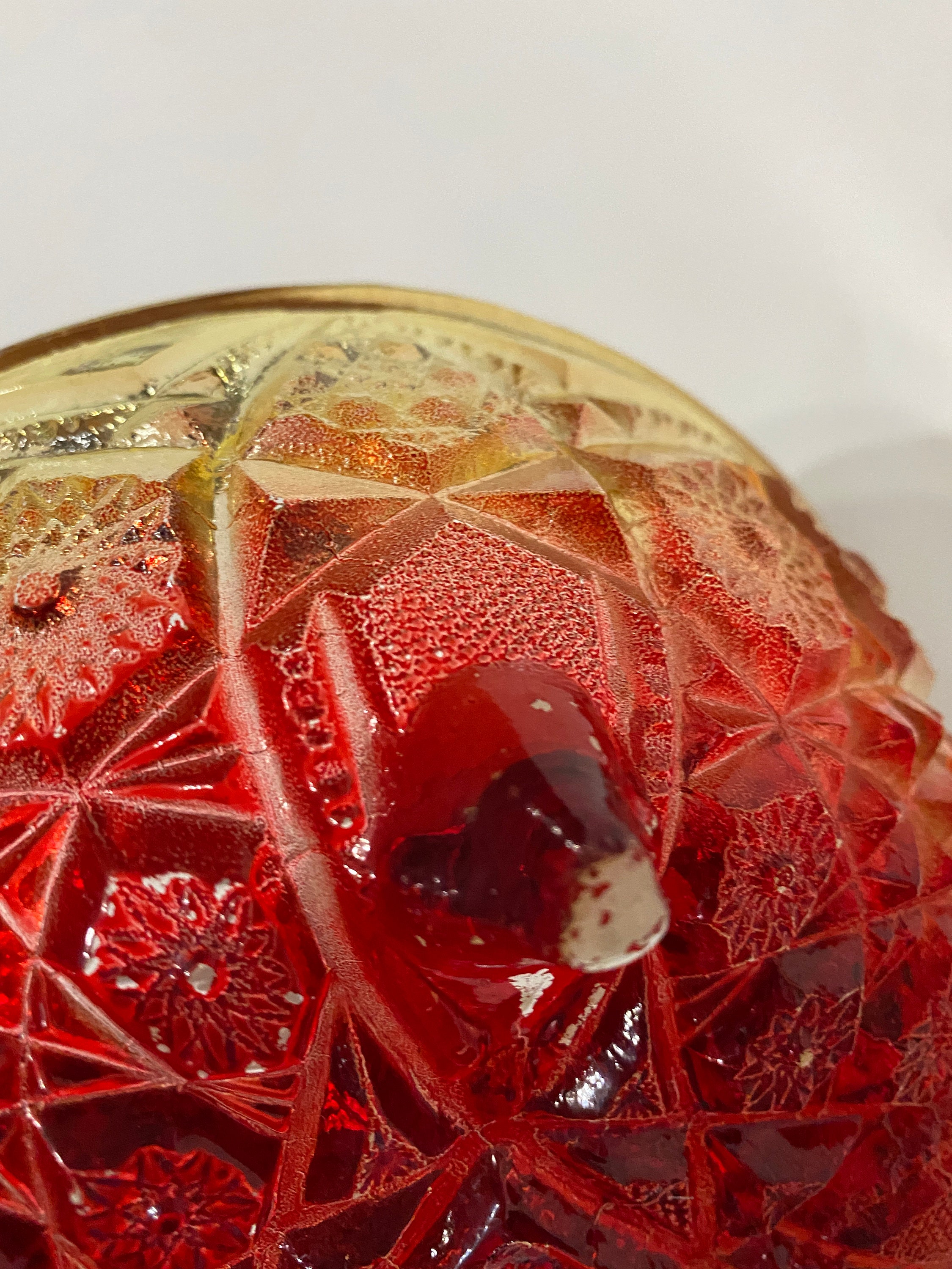 Ombre Glass Dish Crimson to Amber Cut Glass Vintage - Etsy