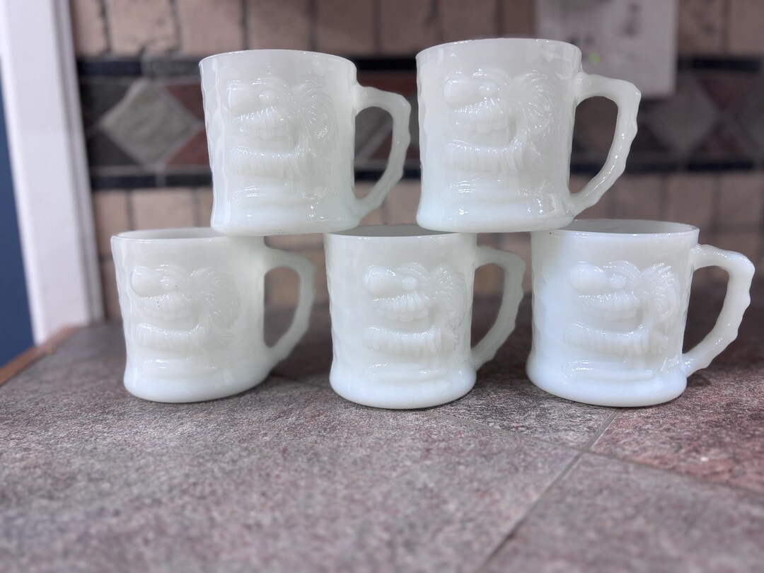 5 Milk Glass Promotional “grog” Mugs - Etsy