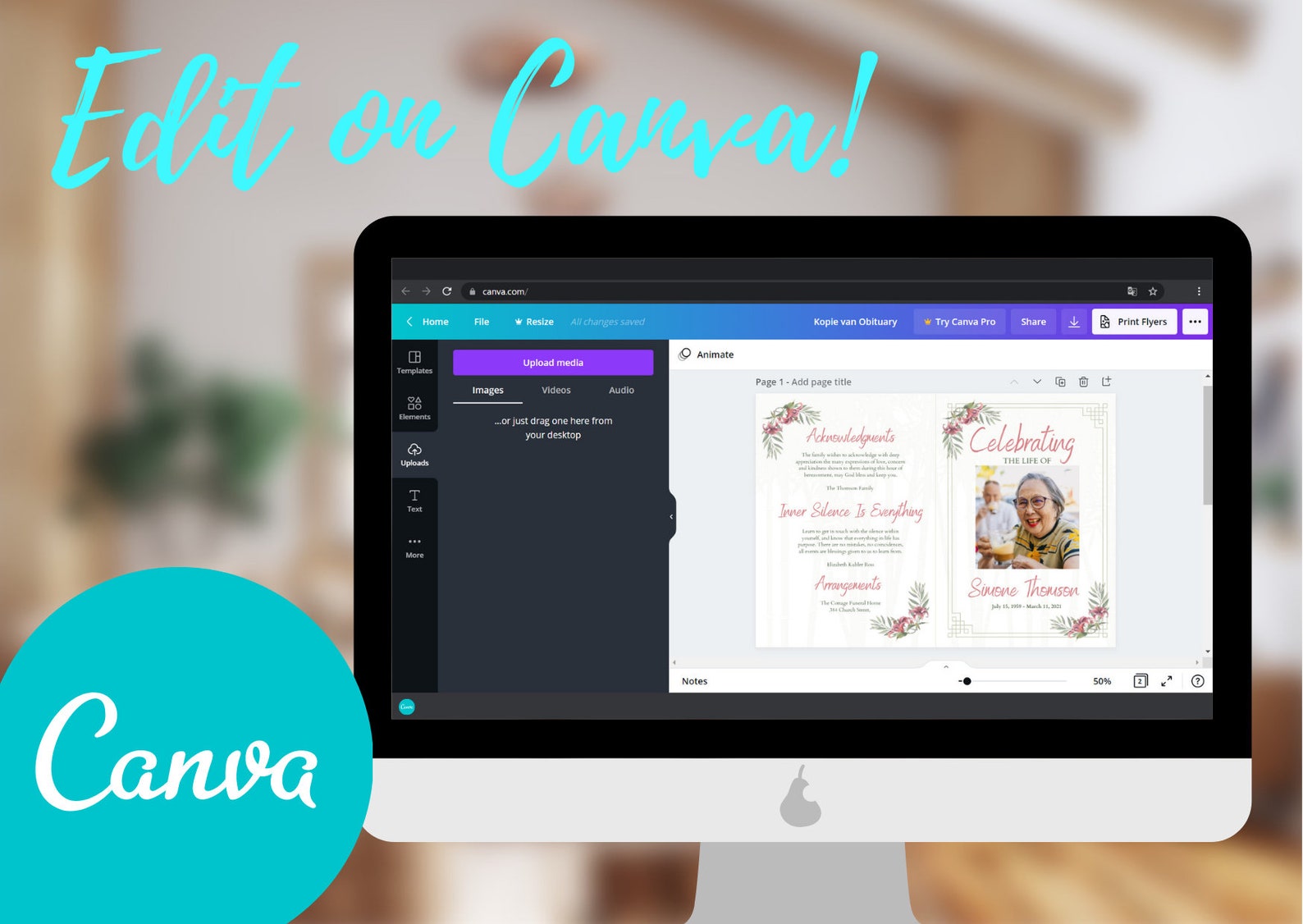 Editable Funeral Program Template, Memorial Service Template, Memorial ...