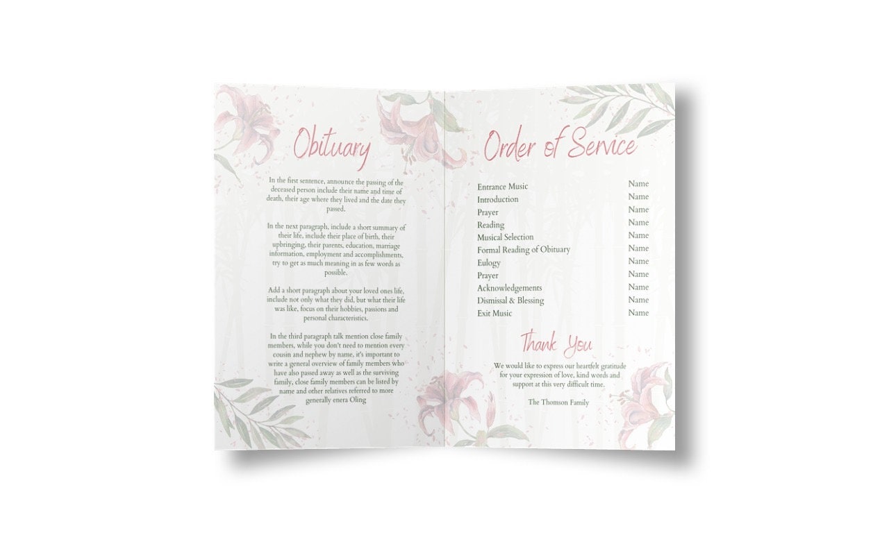 Editable Funeral Program Template, Memorial Service Template, Memorial ...