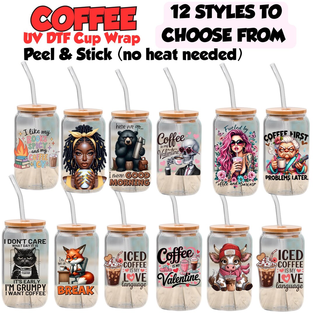 Coffee Decals for Libbey Cups, Coffee Cup Wrap, UV DTF Coffee Design ...