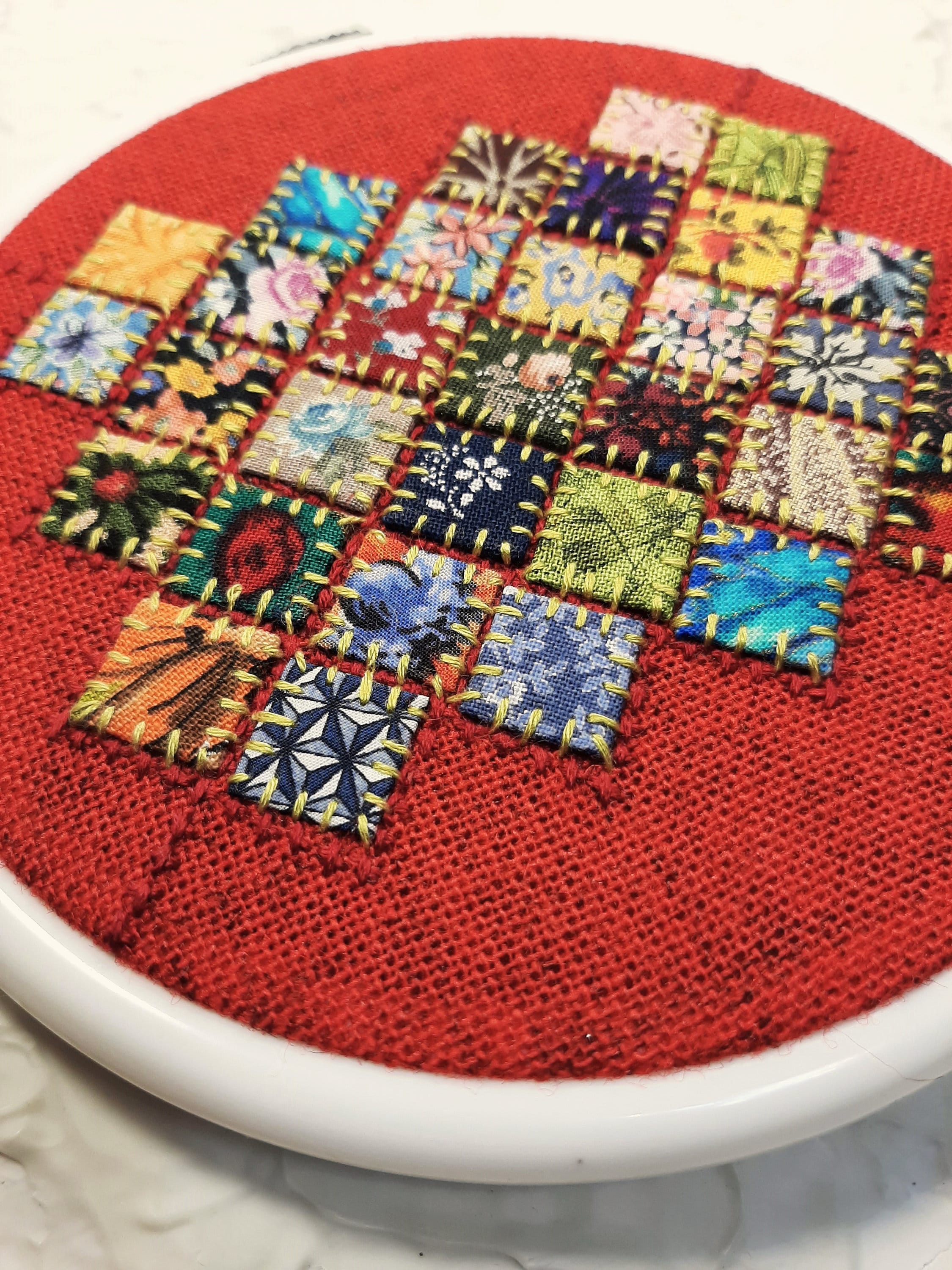 Modern Red Textile Wall Hanging, Unique Fabric Collage Art, Handcrafted ...