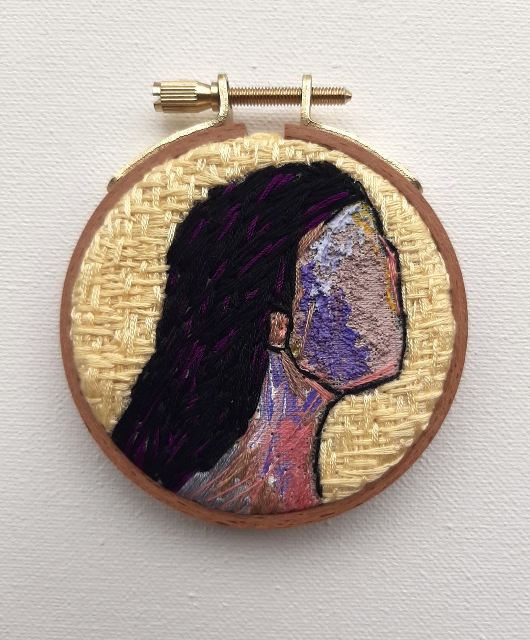 Abstract Girl Face With Embroidery, Modern Round Portrait, Summer Wall ...