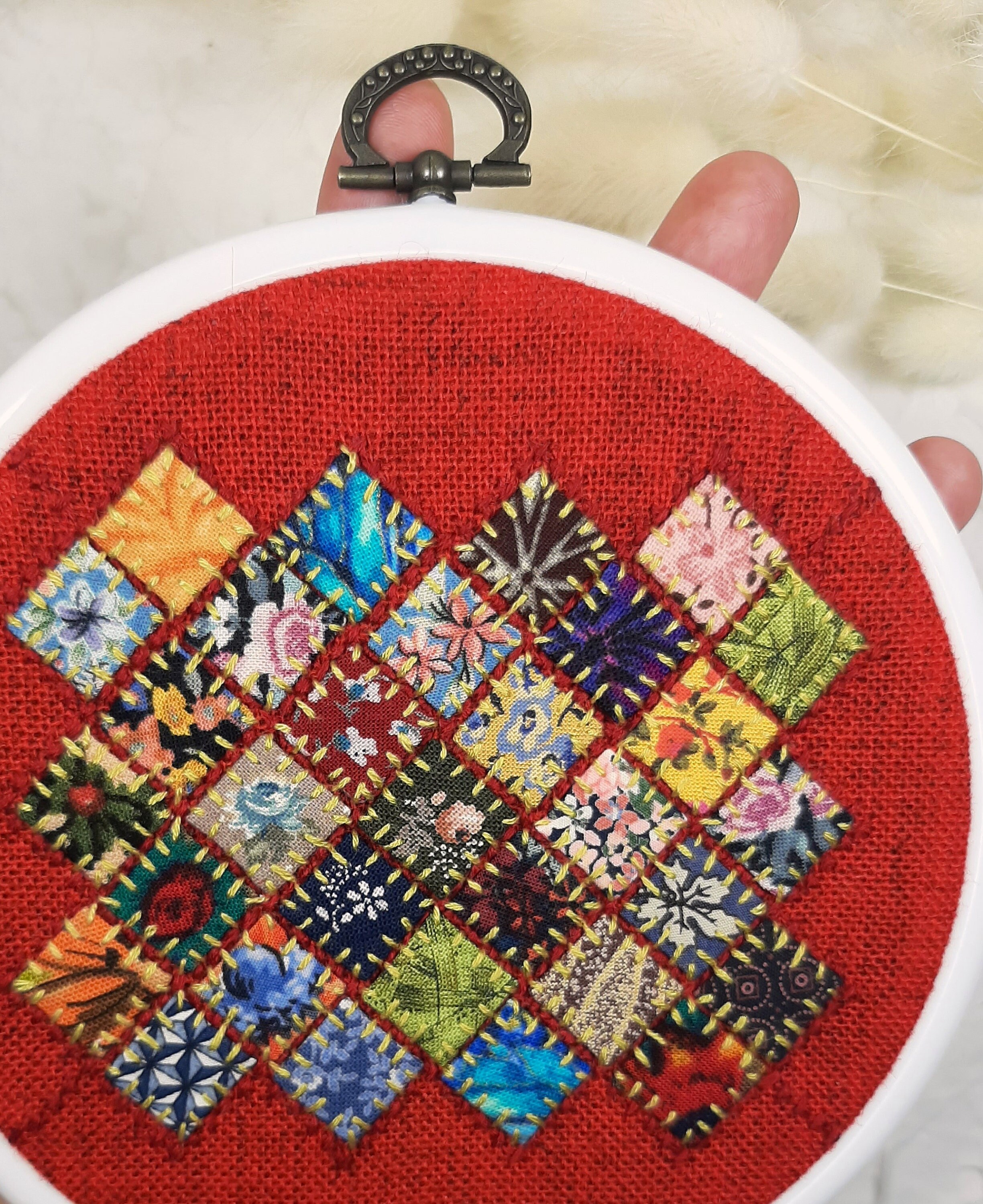 Modern Red Textile Wall Hanging, Unique Fabric Collage Art, Handcrafted ...