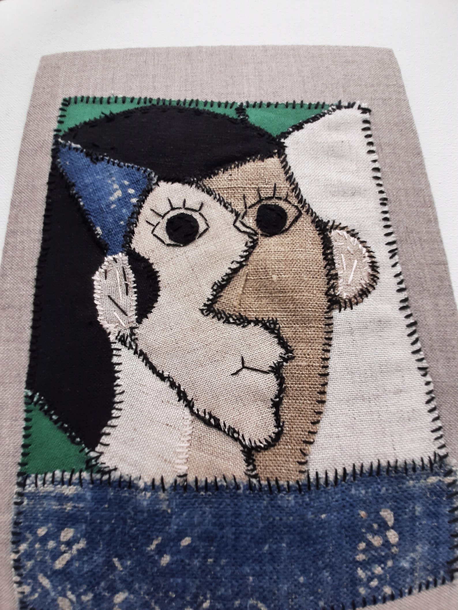 Abstract Male Portrait Embroidered Fabric Man Textile Art Abstract ...