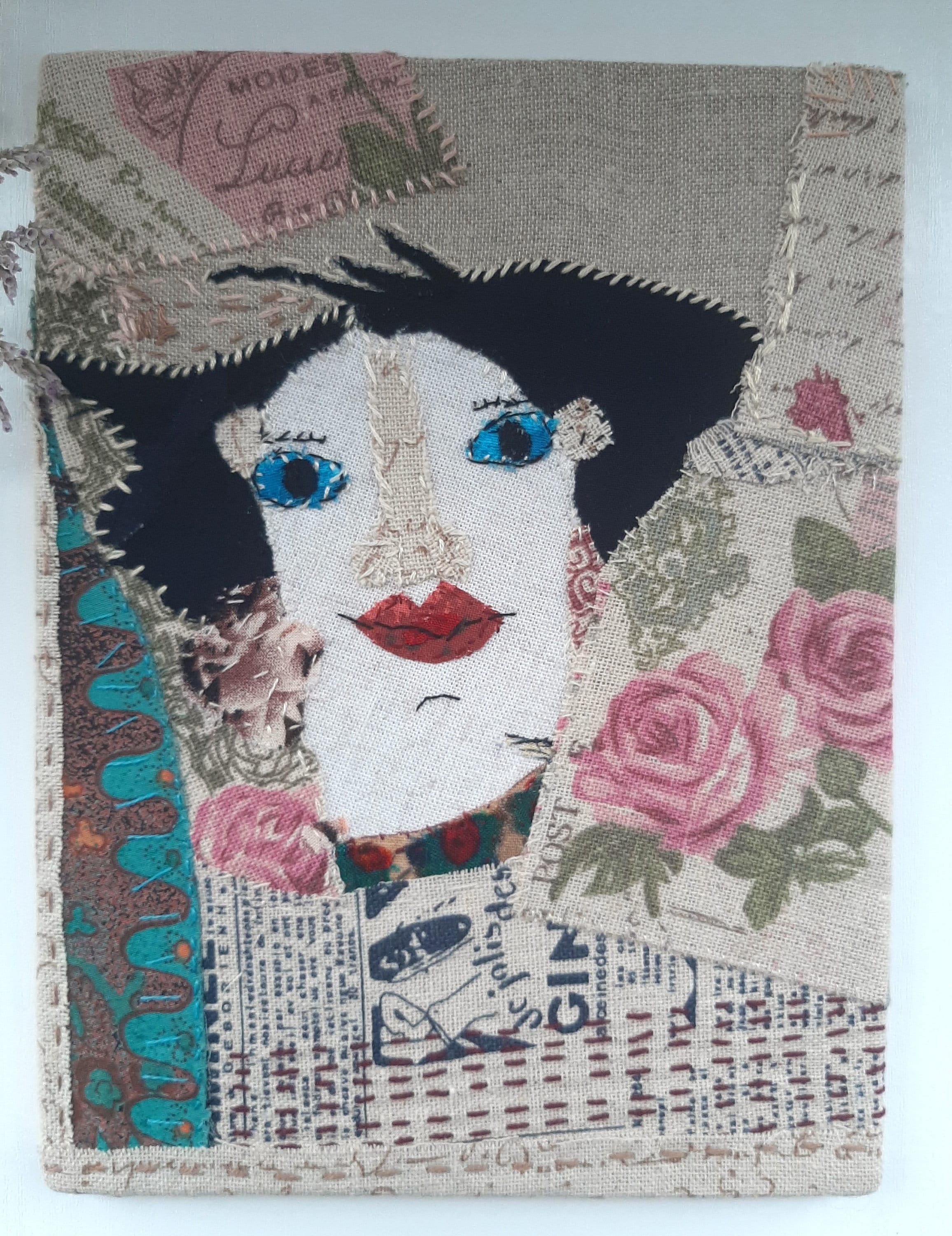 Collage Original Textile Portrait Fabric Woman Portrait Modern Art ...