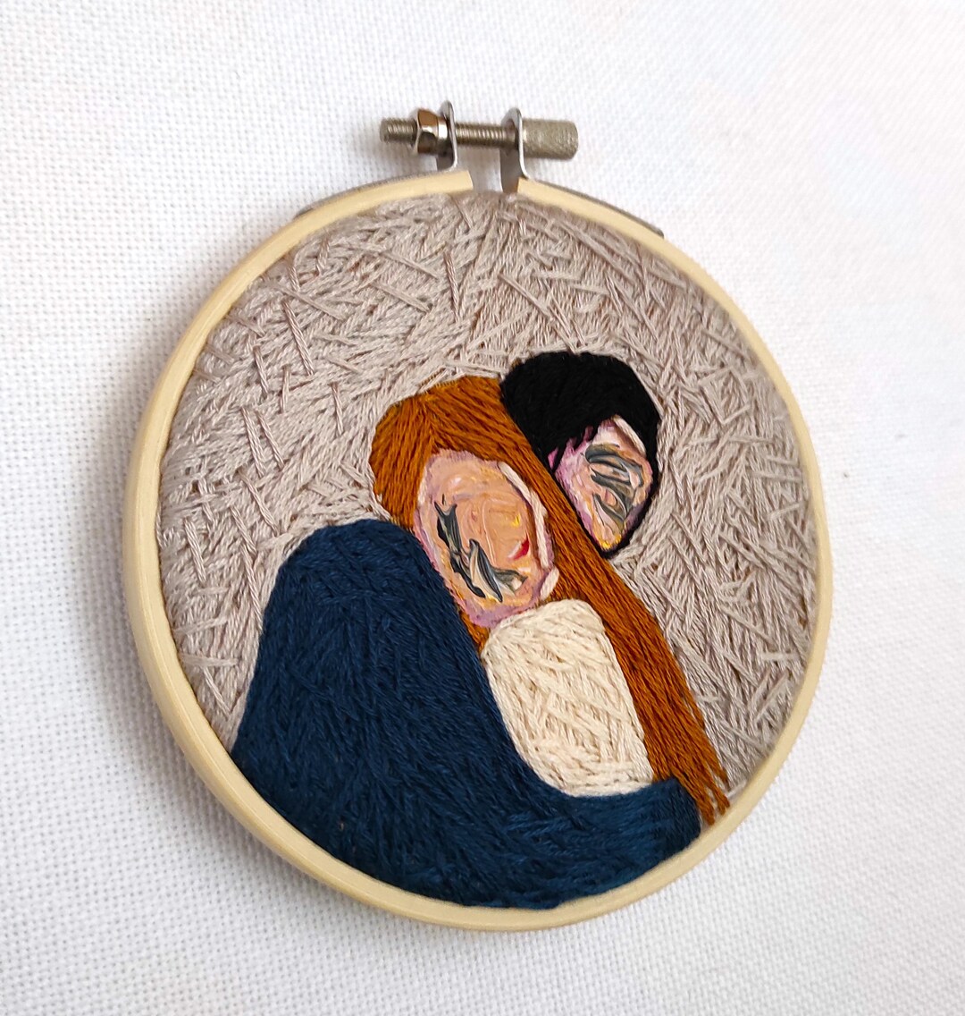 Family Portrait Embroidered Art, Faceless Couple Portrait, Abstract ...