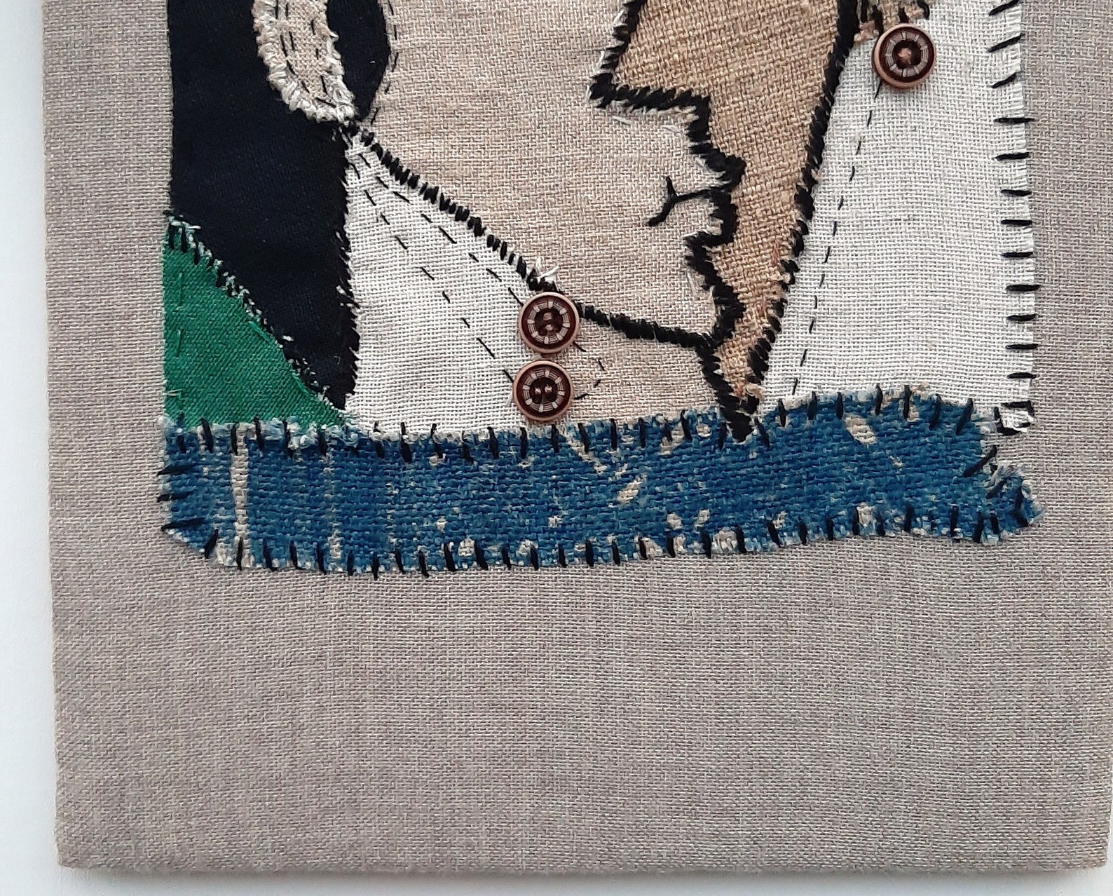 Abstract Male Portrait Embroidered Fabric Man Textile Art Abstract ...