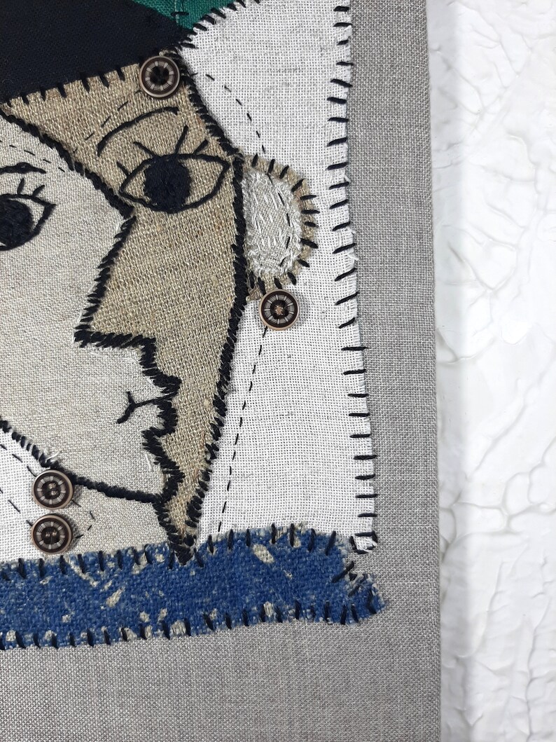 Abstract Male Portrait Embroidered Fabric Man Textile Art Abstract ...